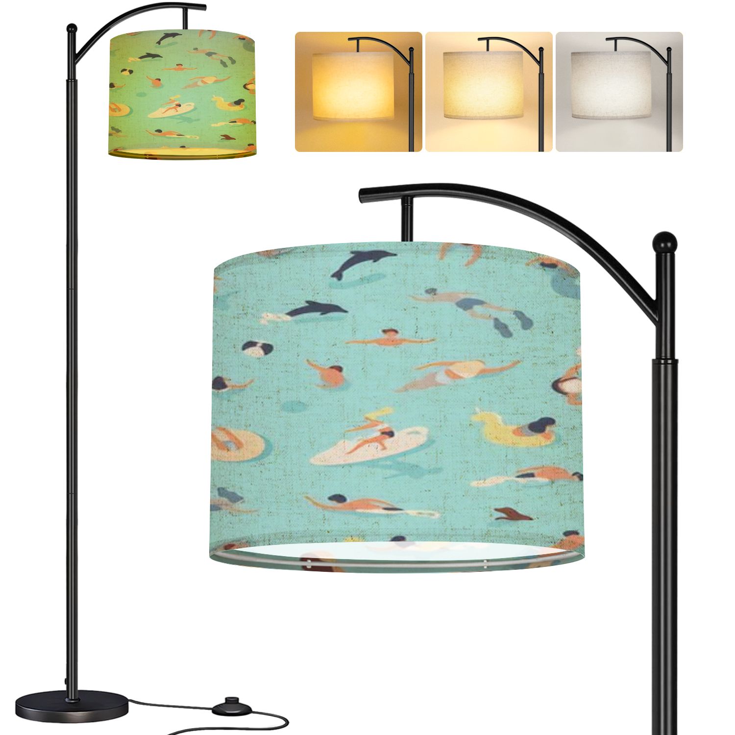 Arc Floor Lamp Summer seamless pattern people swimming diving surfing ...