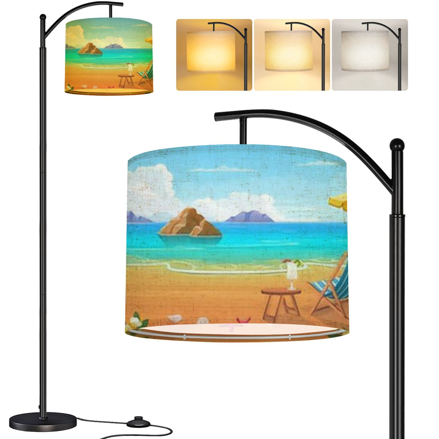 Arc Floor Lamp Summer tropical beach sun lounger table cocktail ...