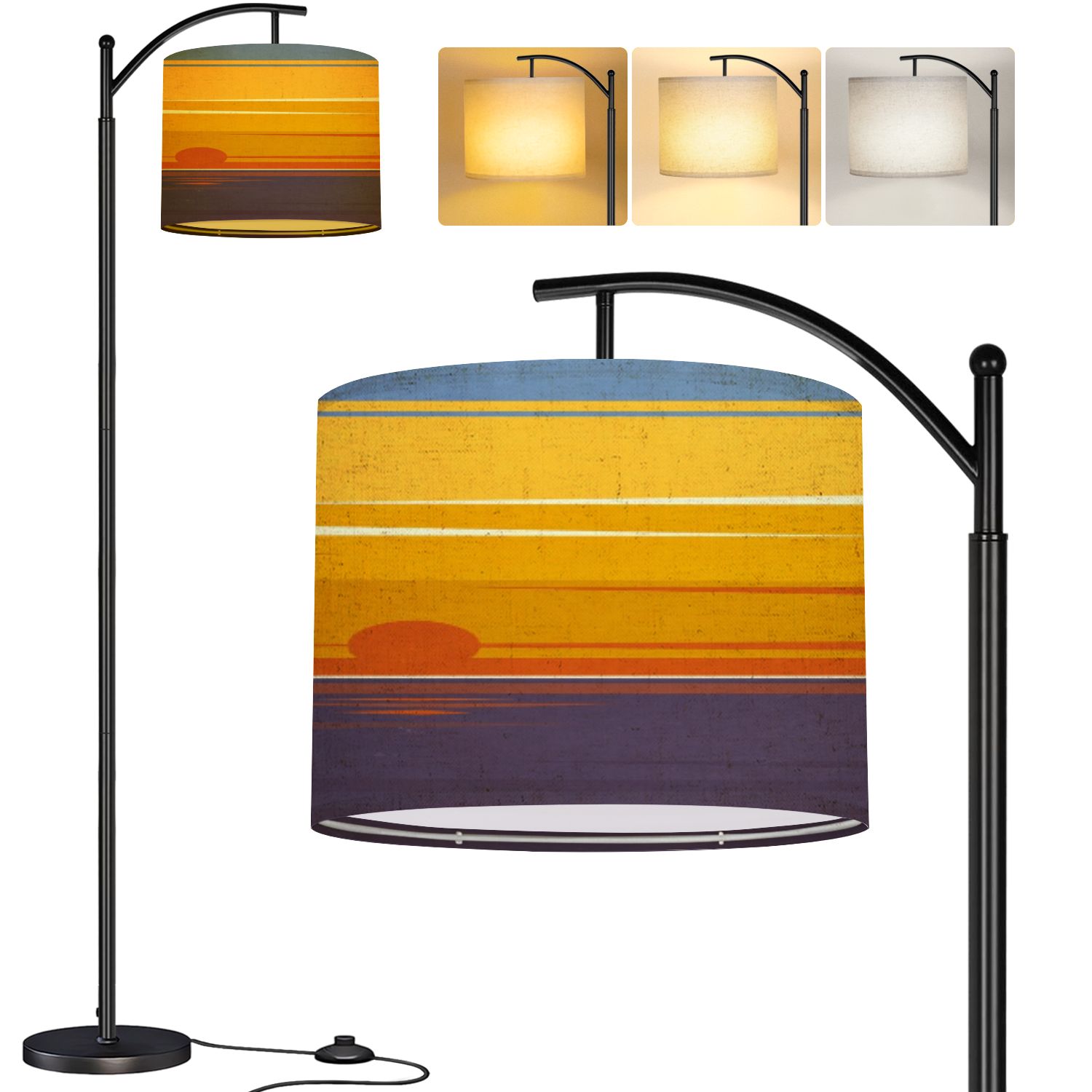 Arc Floor Lamp Sun setting tranquil ocean Tall Modern Standing Lamp LED ...