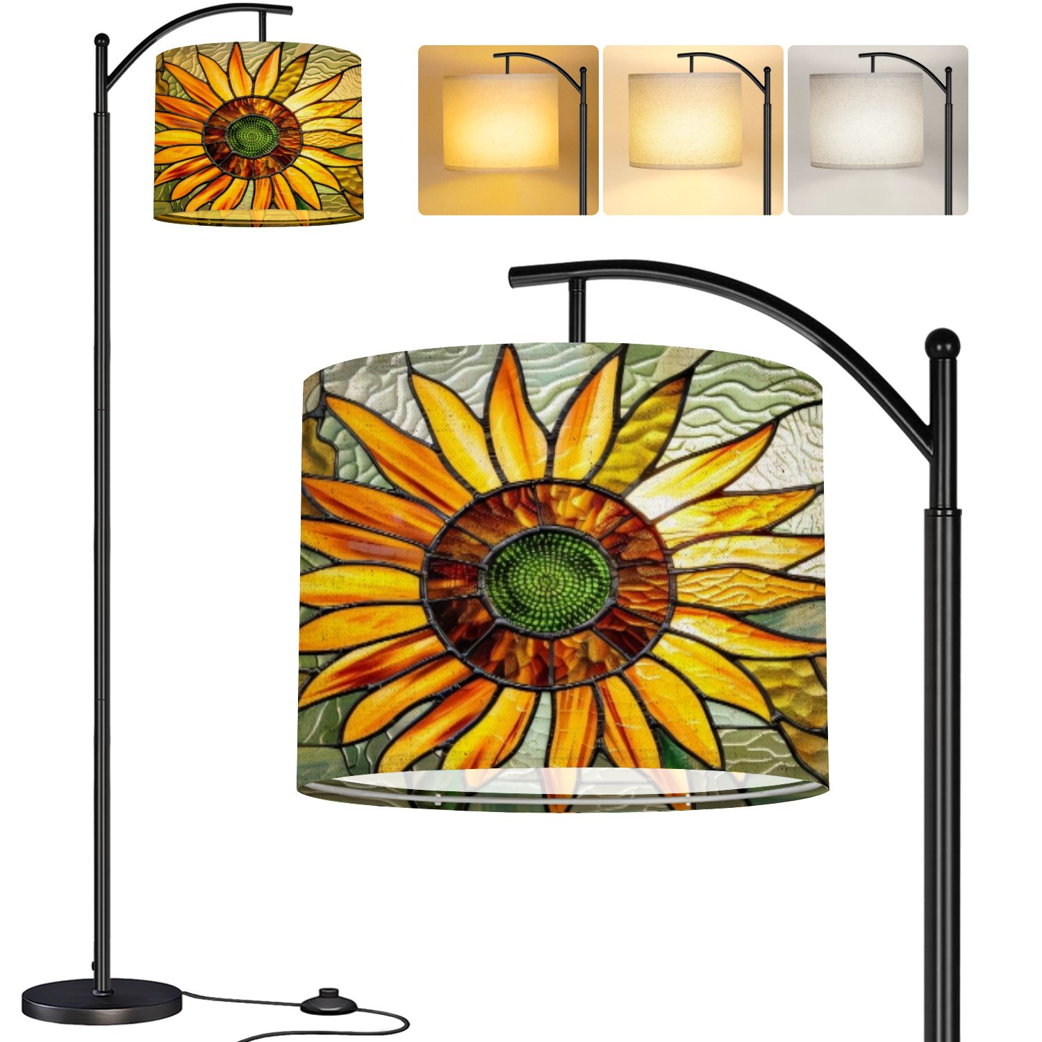 Arc Floor Lamp Sunflower Stained Glass Decoration Vibrant Window Art ...