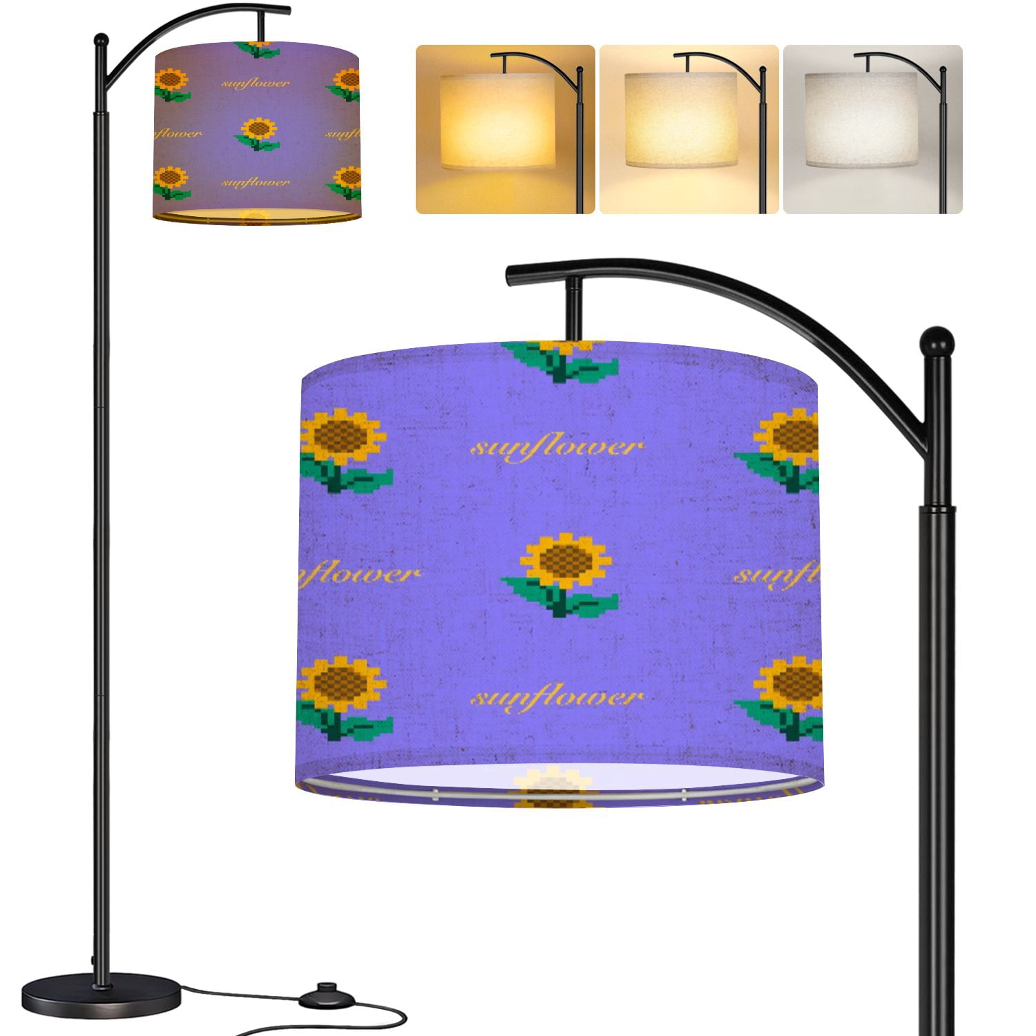 Arc Floor Lamp Sunflower cartoon character seamless pattern purple ...