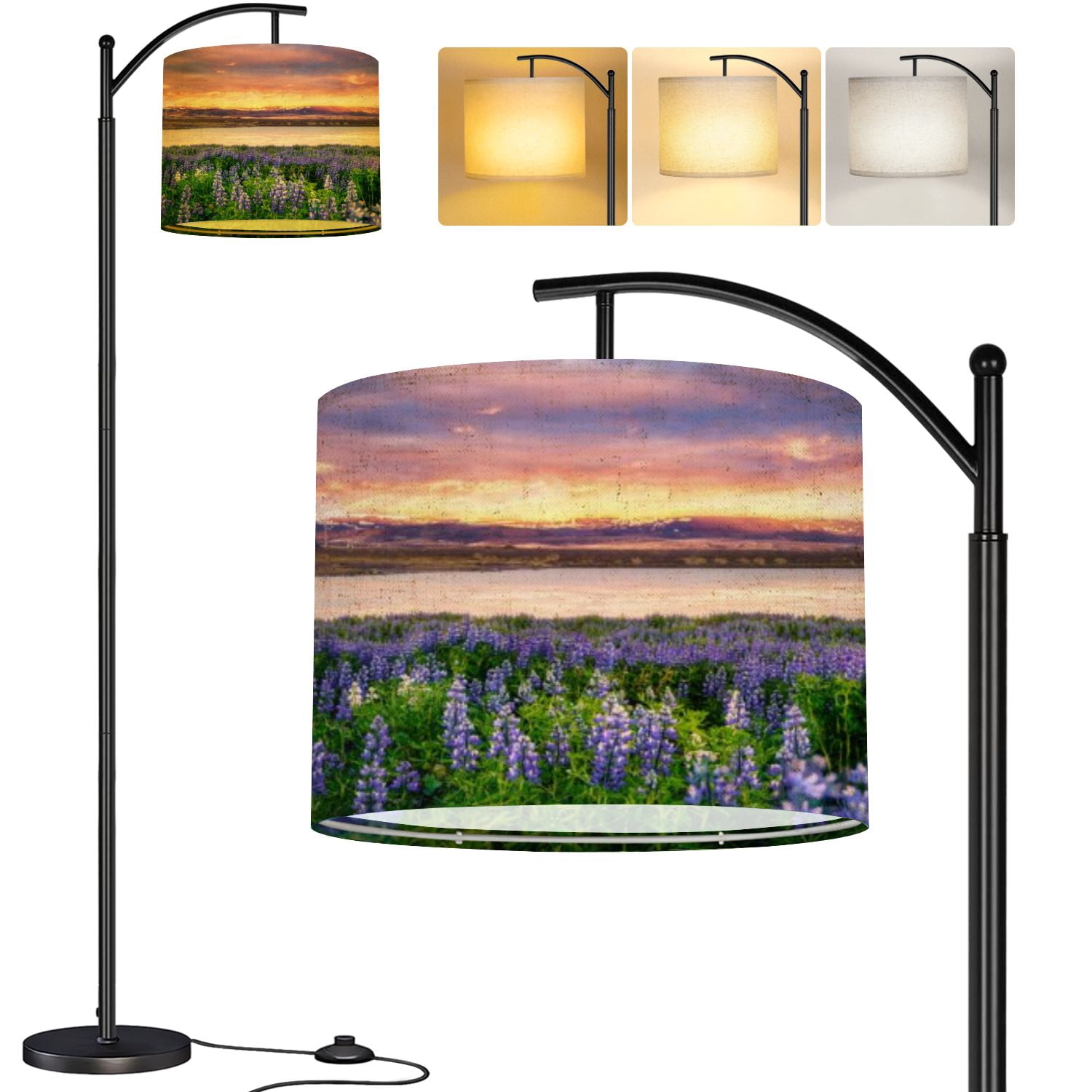 Arc Floor Lamp Sunset purple Lupin wildflower blooming field by river ...