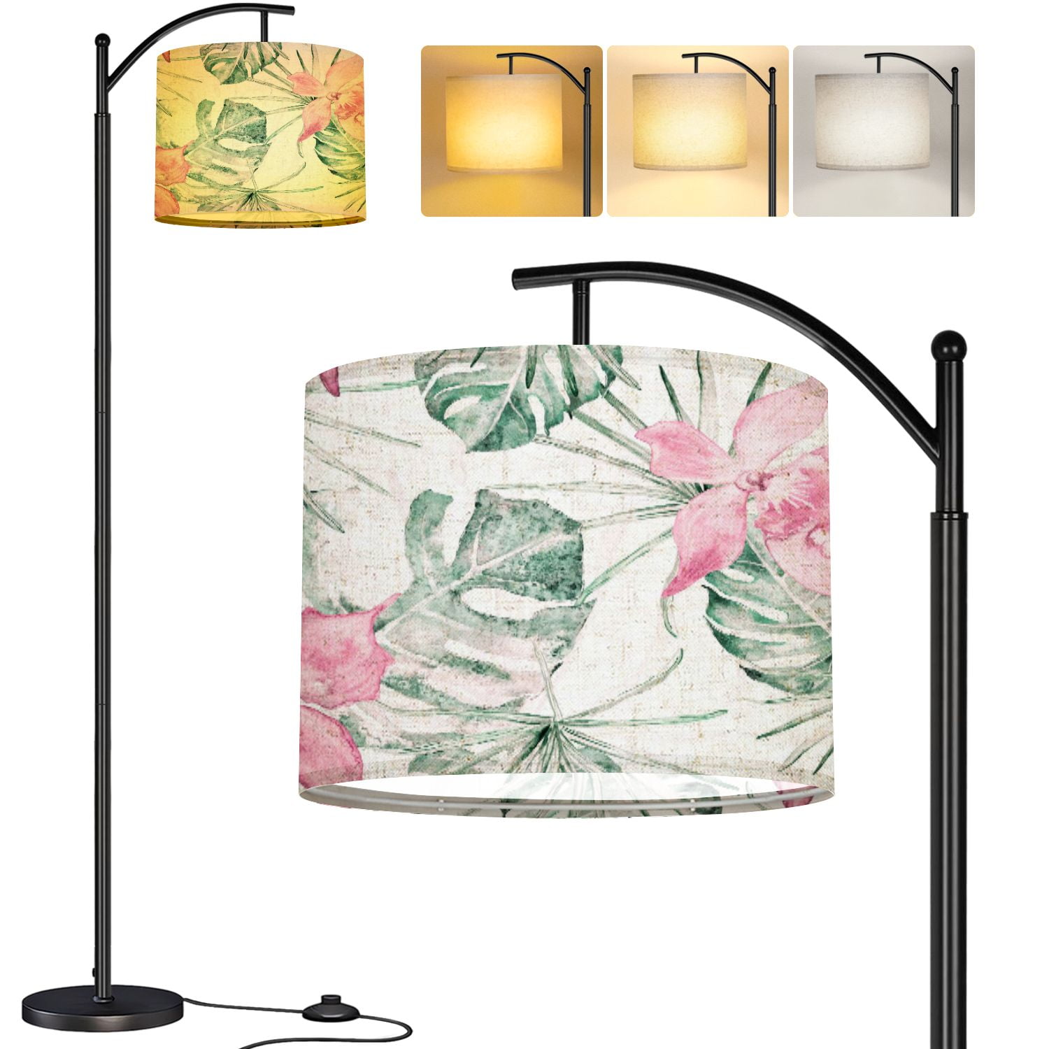 Arc Floor Lamp Swimwear Print Orchids Palm Leaves Green Red Exotic ...