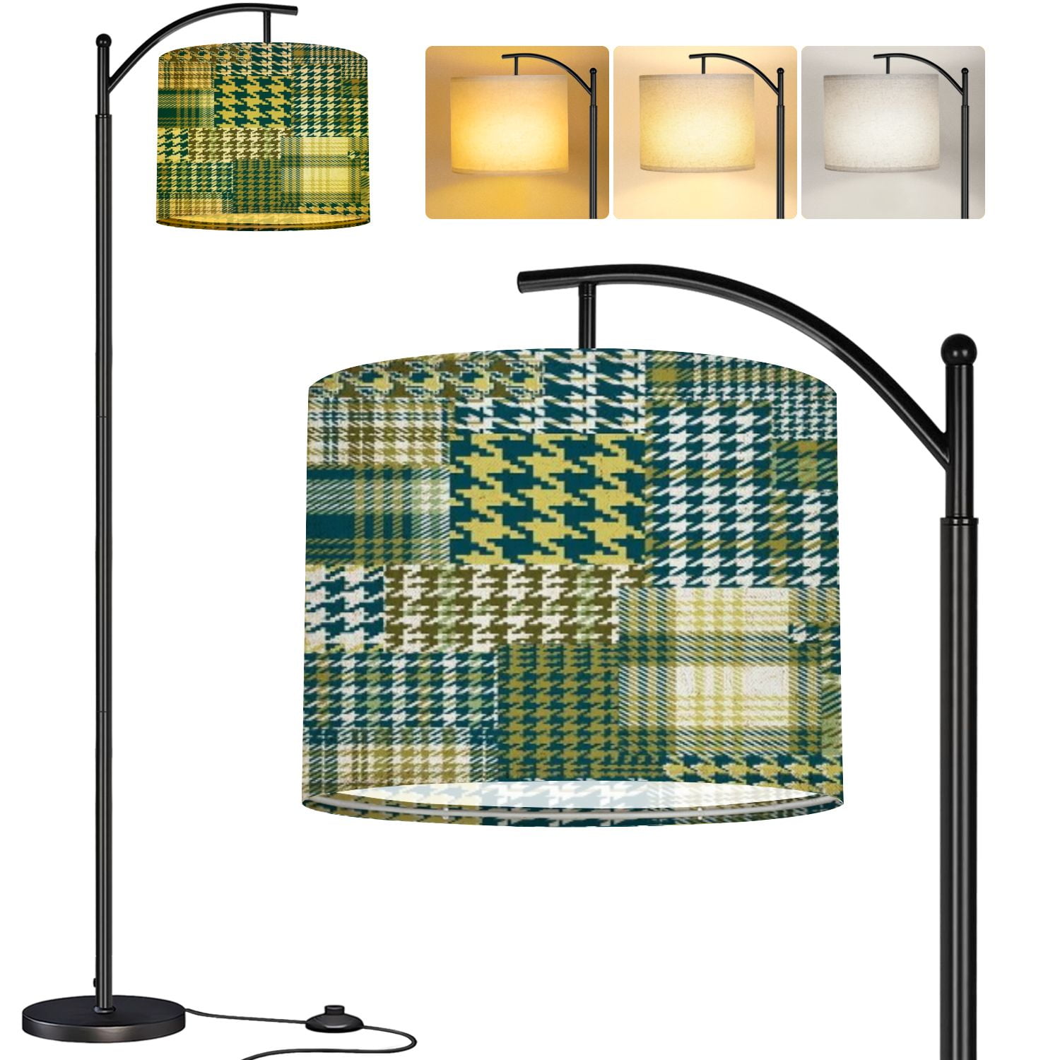 Arc Floor Lamp Tartan houndstooth pied de poule plaid fabric patchwork abstract Tall Modern ...