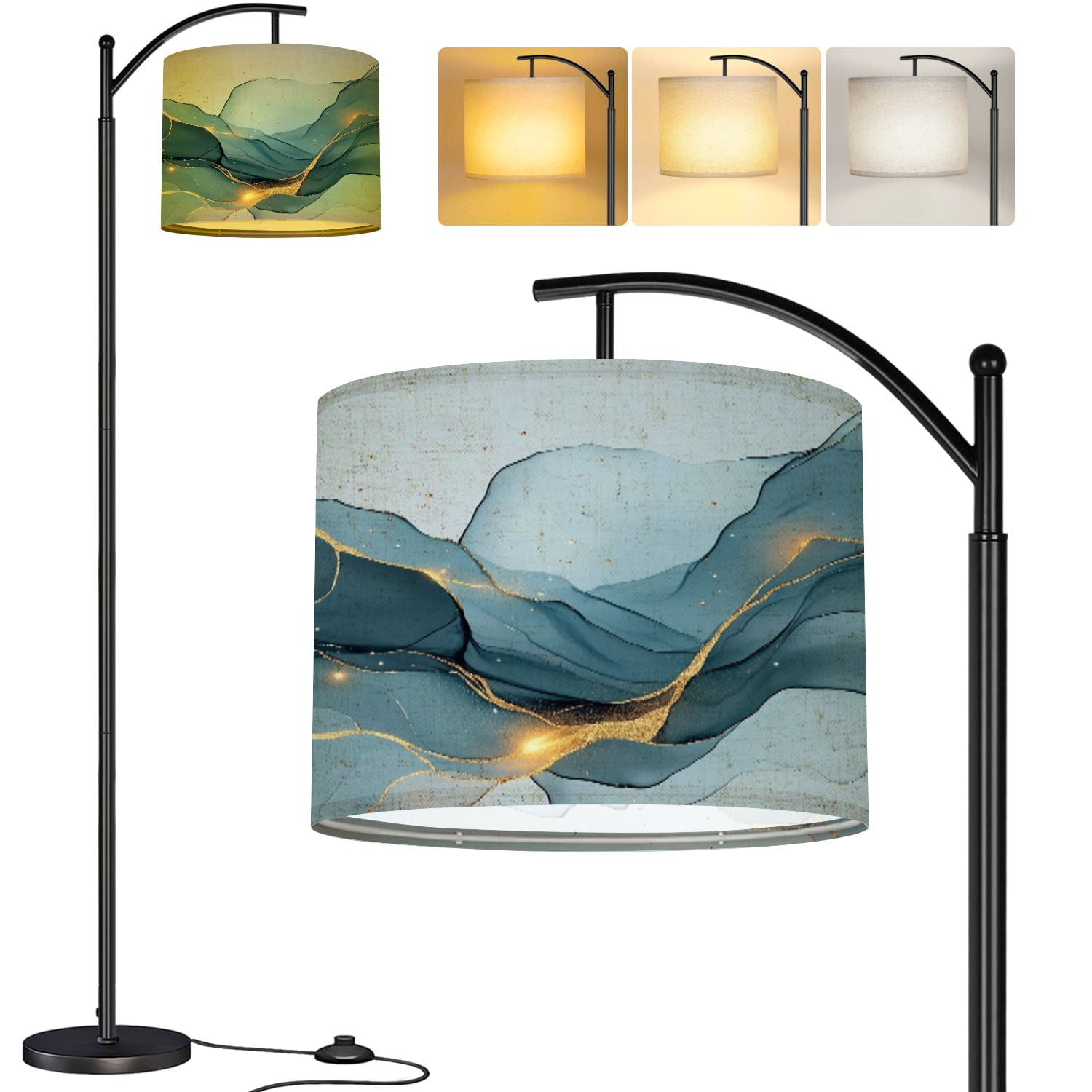 Arc Floor Lamp Teal Abstract Turquoise Gold Marble Gold Streaks Blue ...