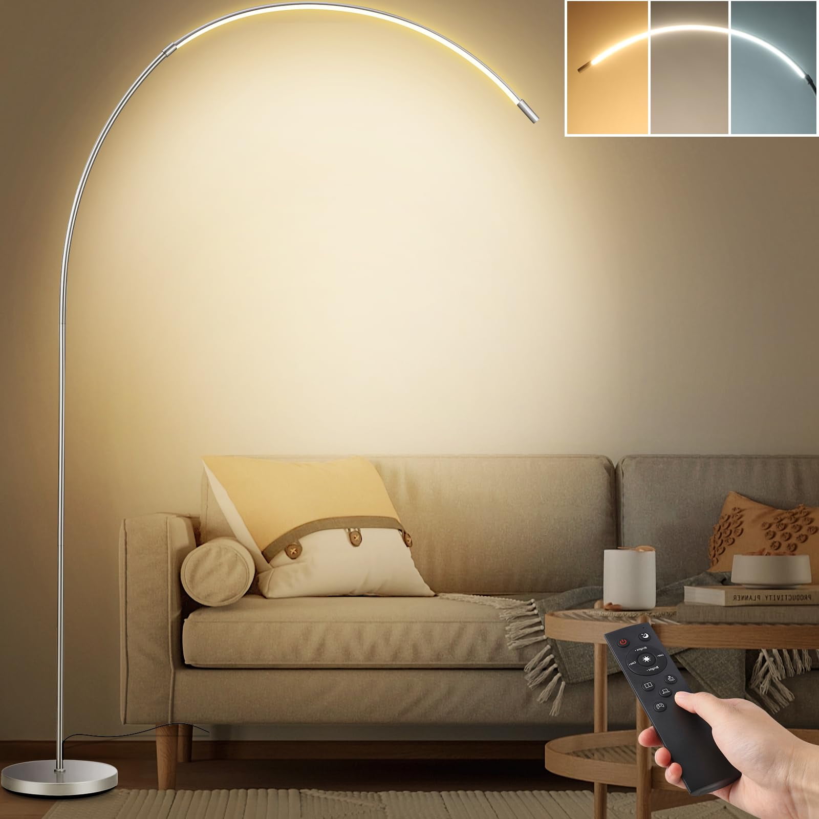 Arc Floor Lamp with Touch Control, Dimmable Floor Lamp with Remote ...