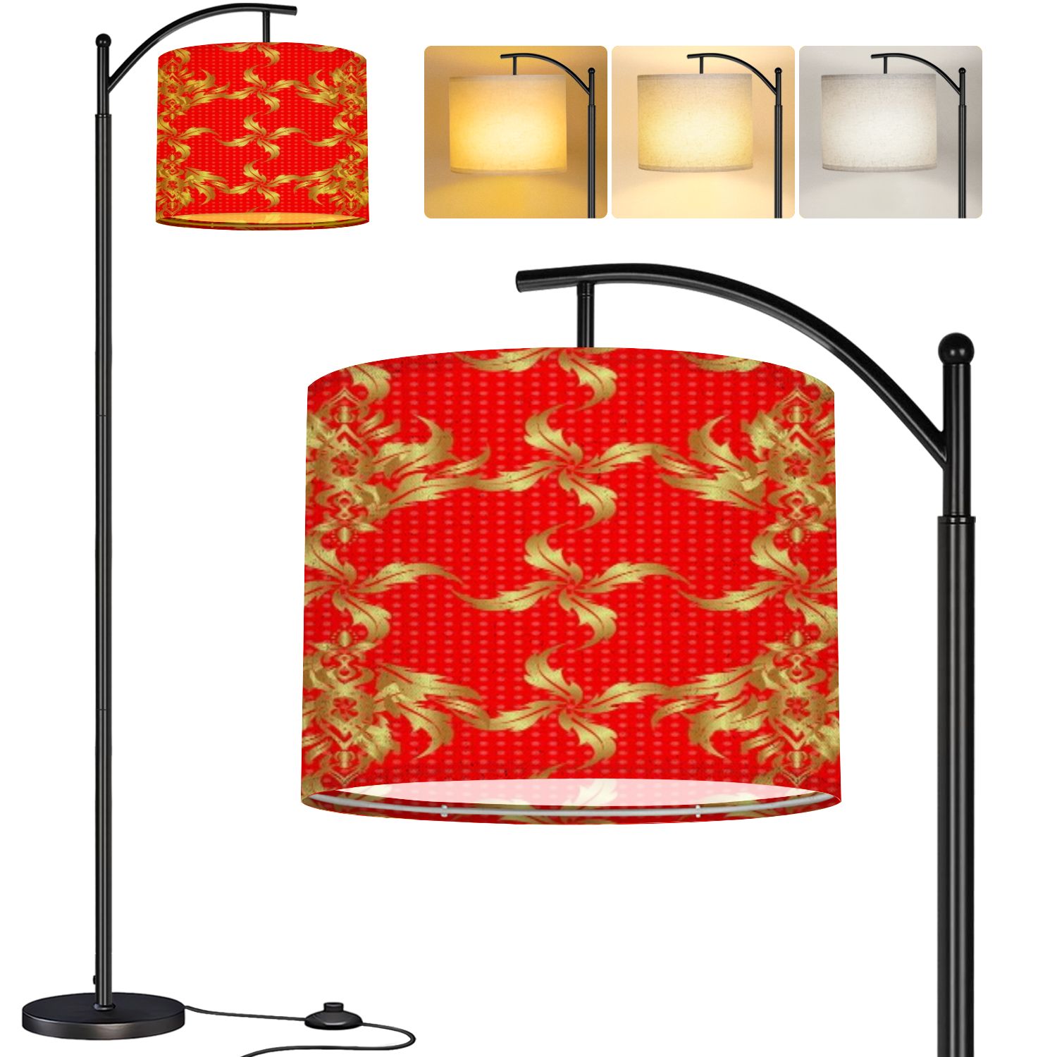 Arc Floor Lamp Traditional golden texture grid Golden pattern thai silk ...