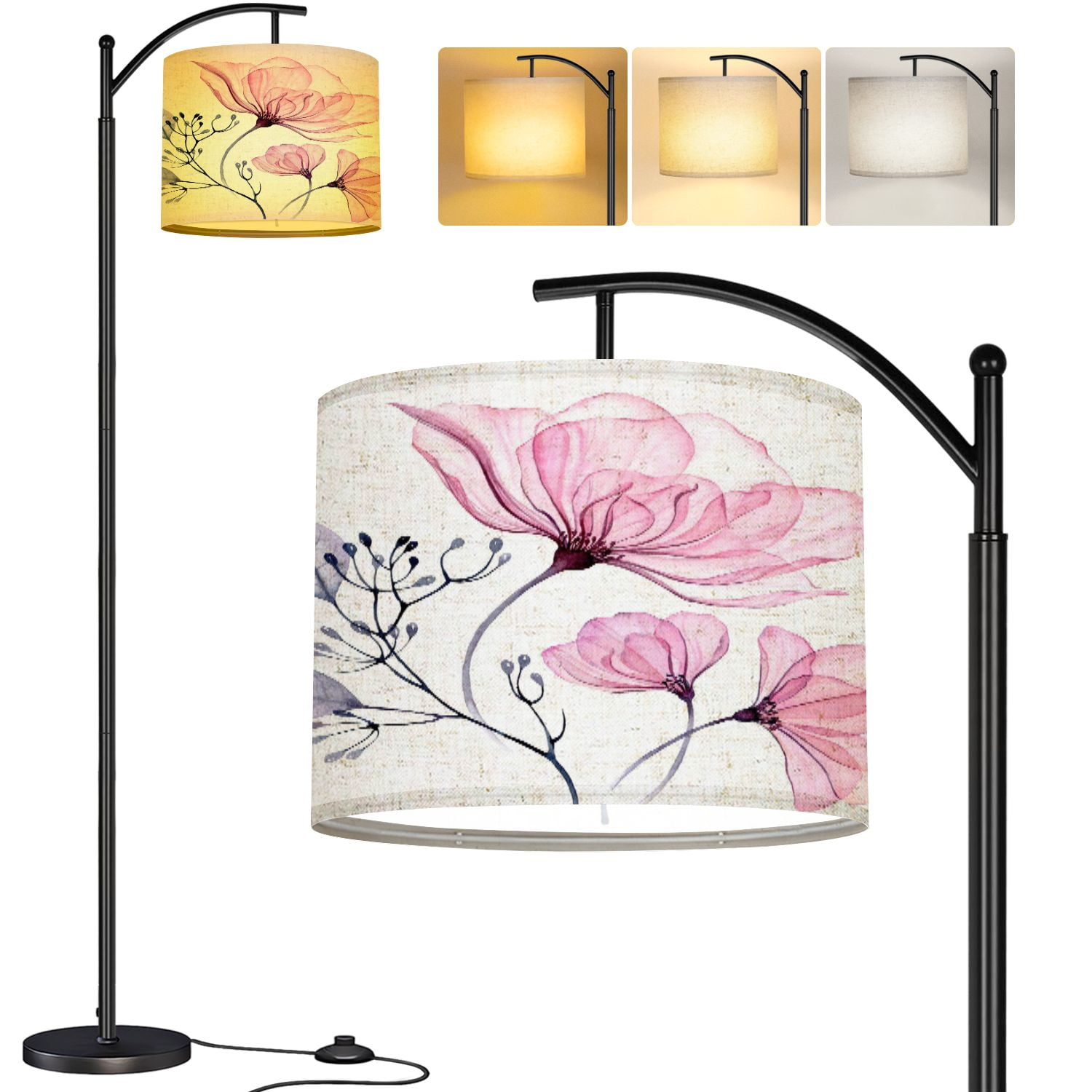 Arc Floor Lamp Transparent floral set arrangement big pink roses buds ...