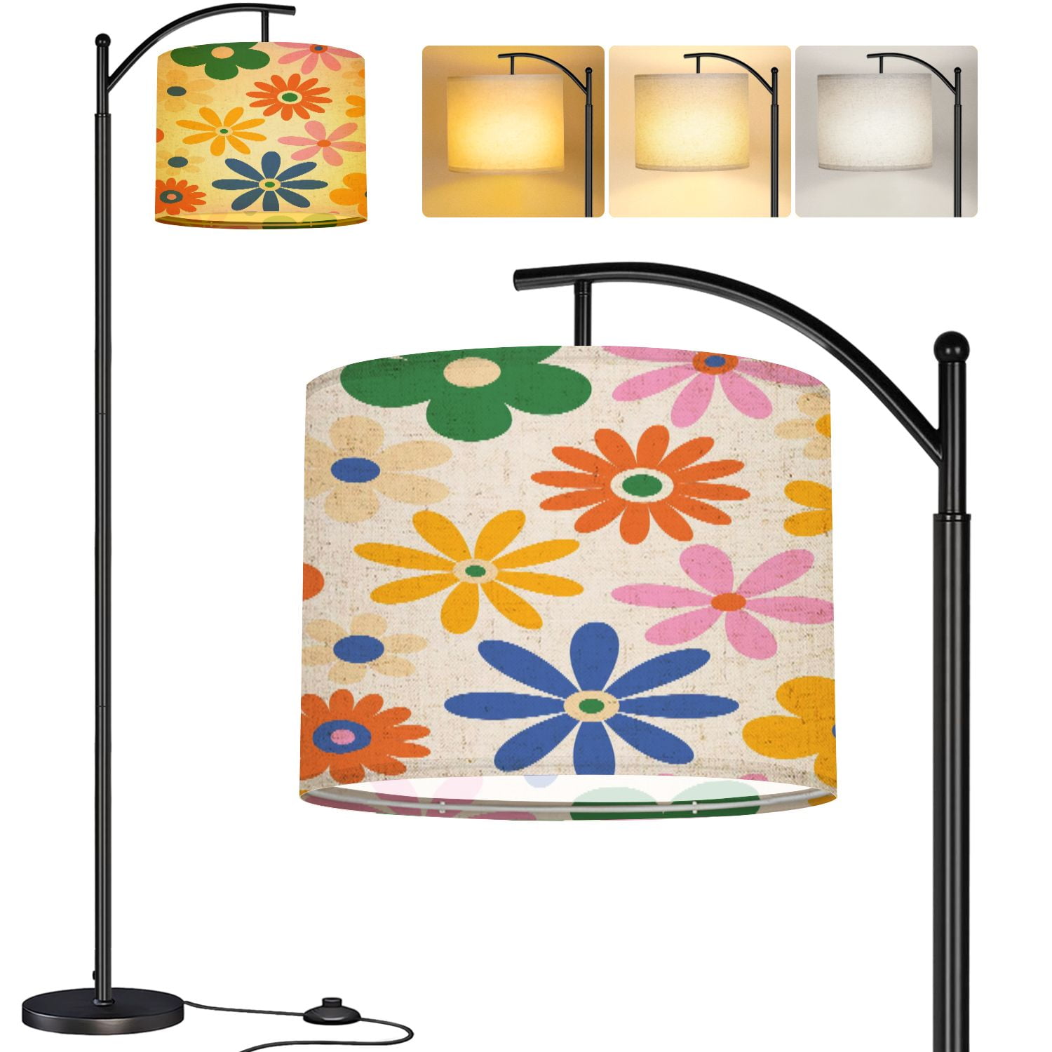 Arc Floor Lamp Trendy floral pattern style 70s groovy daisy flowers ...