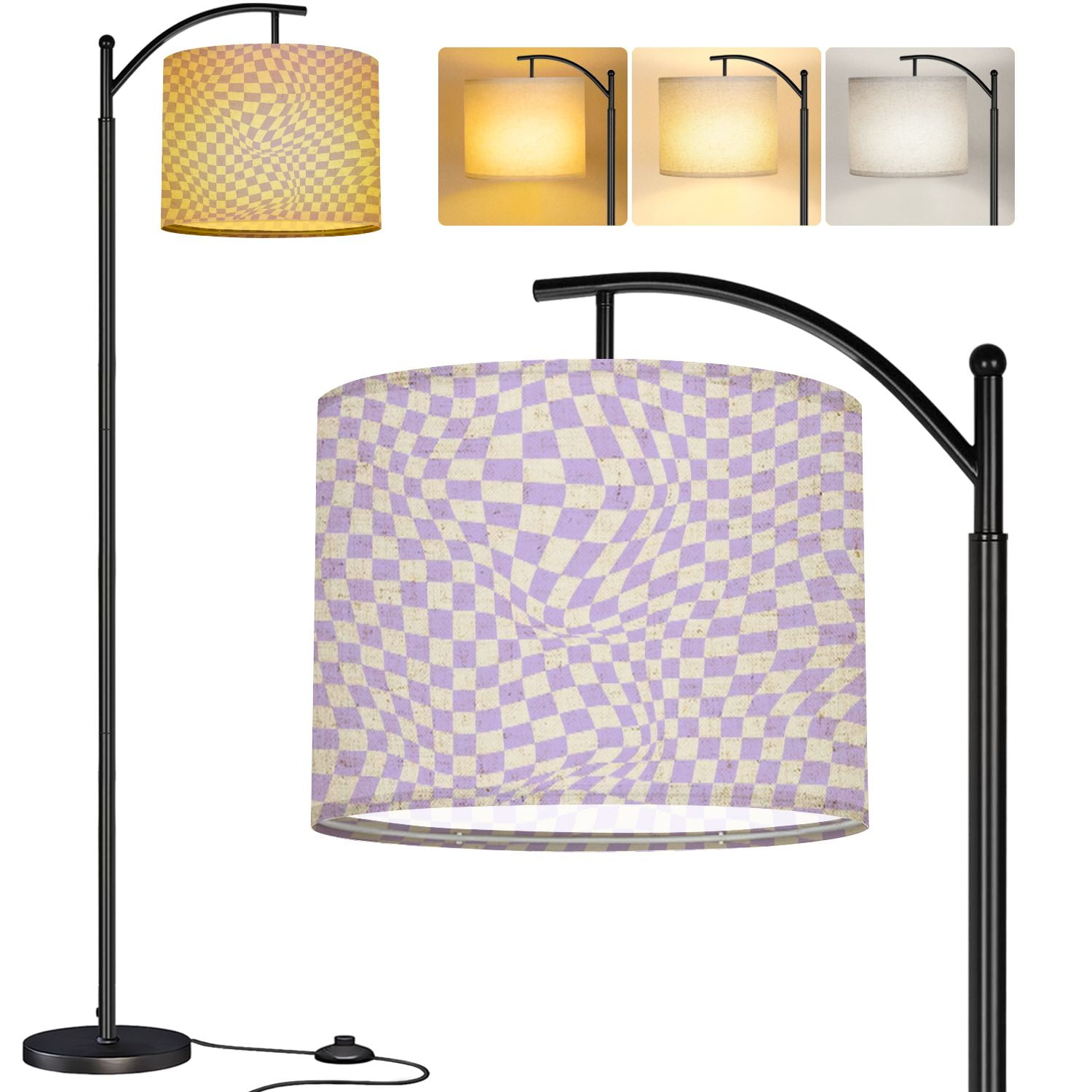 Arc Floor Lamp Trendy wavy purple checkered optical illusion Tall ...