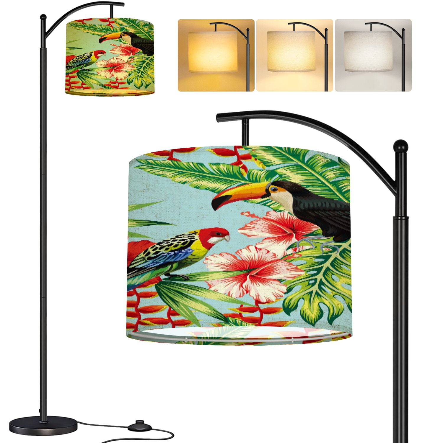 Arc Floor Lamp Tropic bird toucan multicolor parrot exotic flower ...