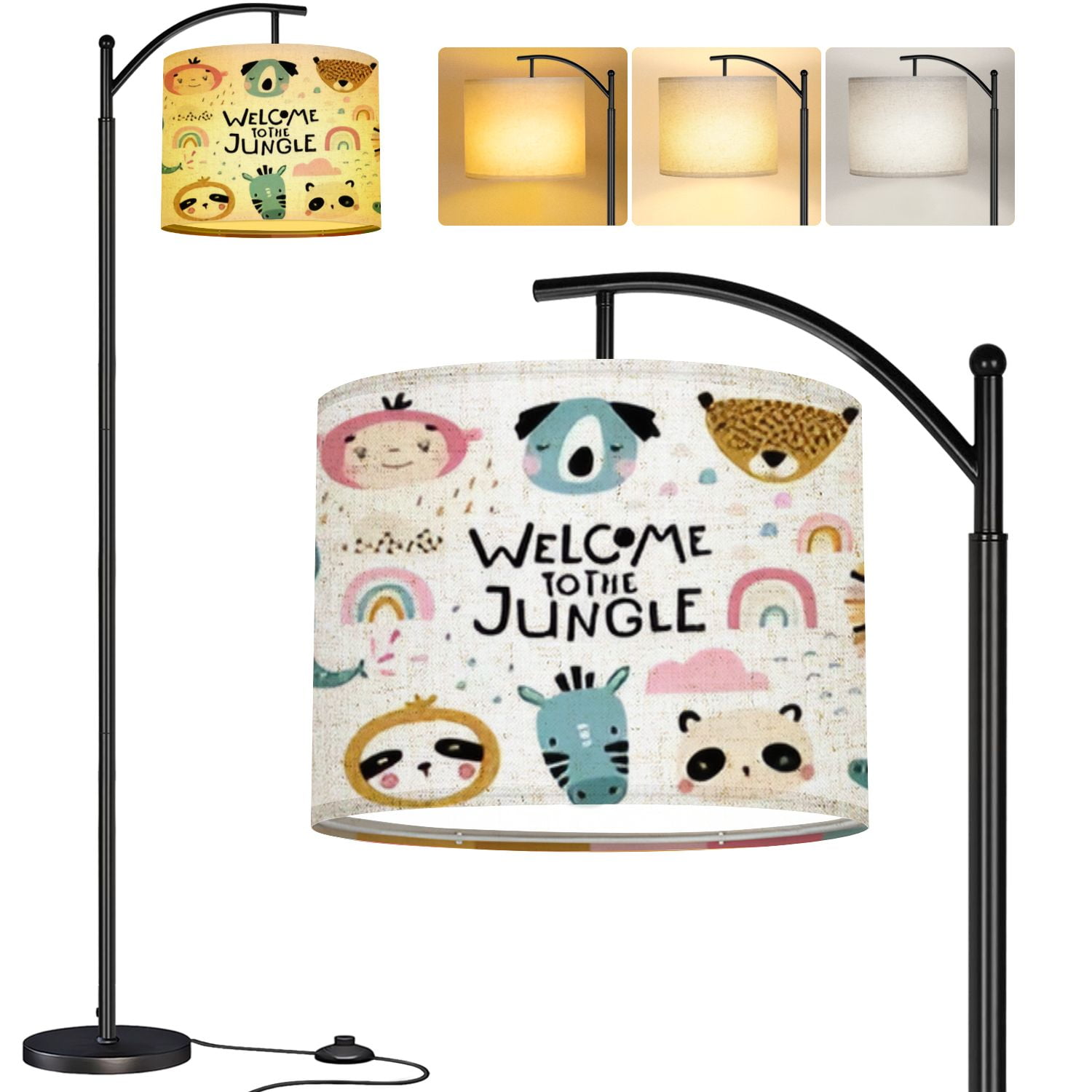 Arc Floor Lamp Tropical Africa Set Cute animals faces Childish print ...