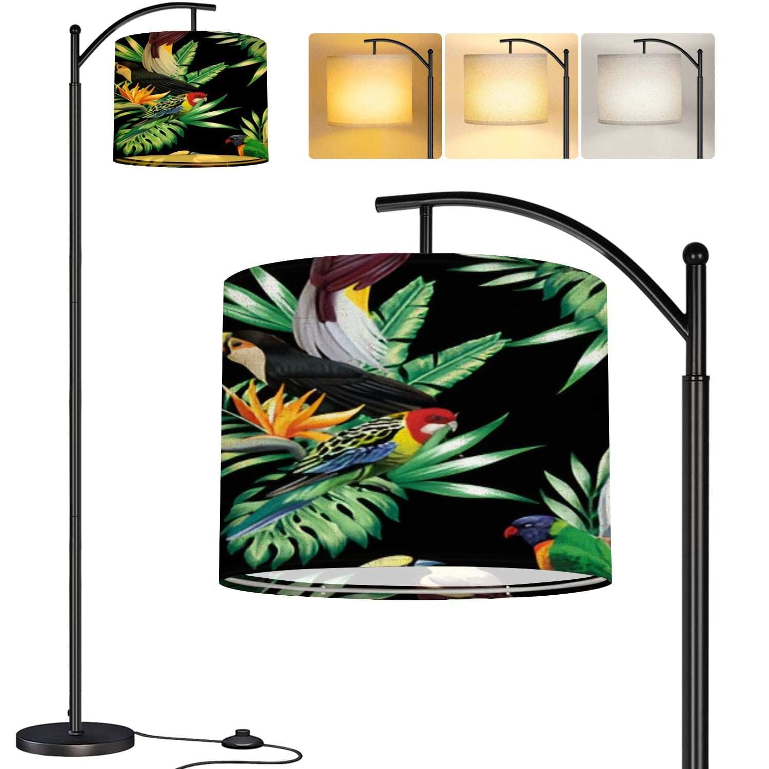 Arc Floor Lamp Tropical animals birds parrot macaw toucan branch exotic ...