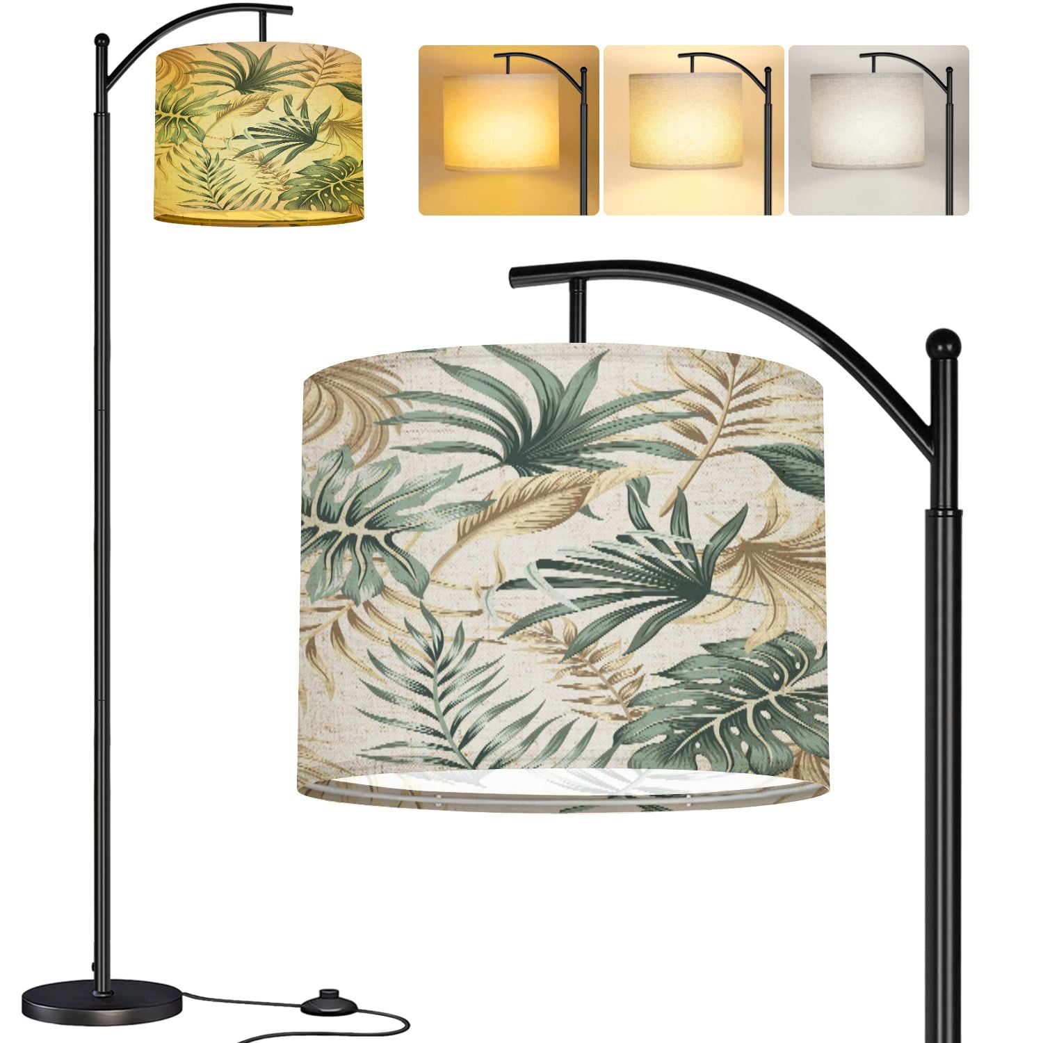 Arc Floor Lamp Tropical beige green palm leaves seamless pattern Exotic ...