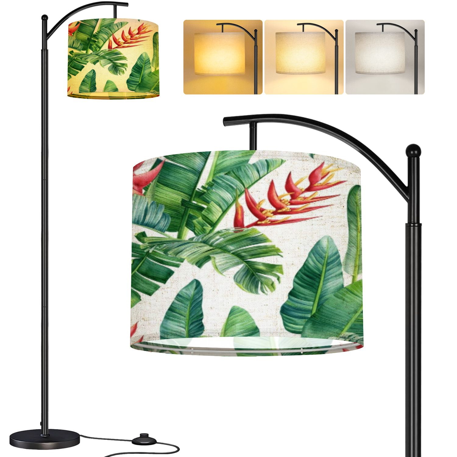 Arc Floor Lamp Tropical exotic green leaves palm heliconia flowers ...