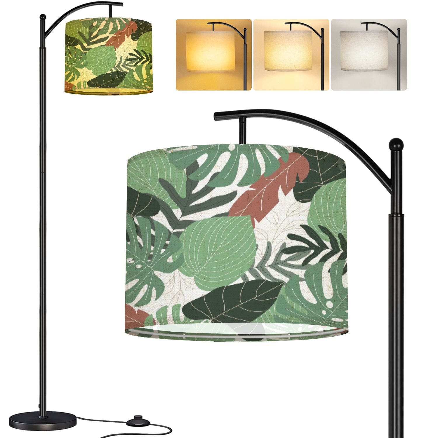 Arc Floor Lamp Tropical jungle plants Palm leaves Floral exotic ...