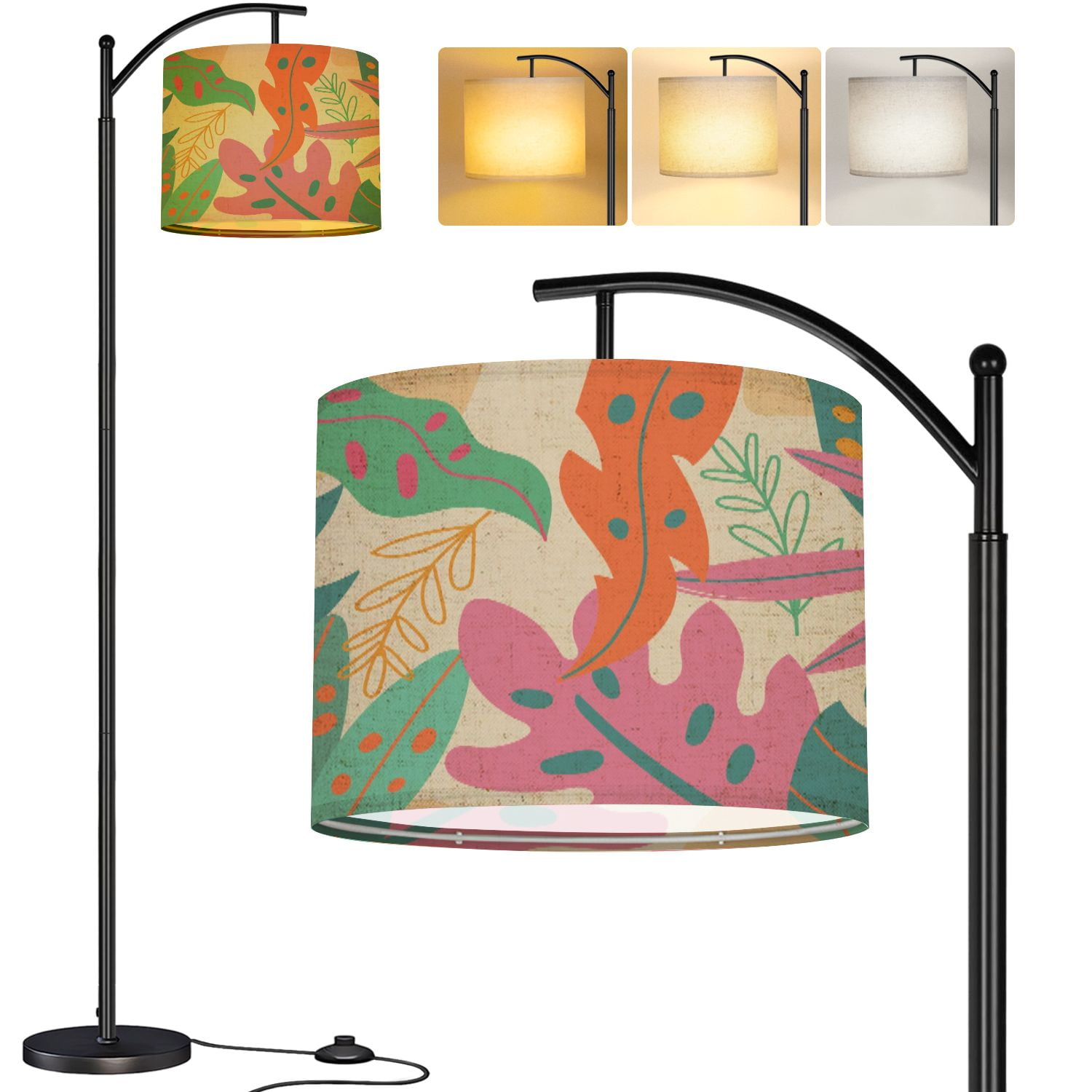 Arc Floor Lamp Tropical jungle plants Palm leaves Floral exotic ...