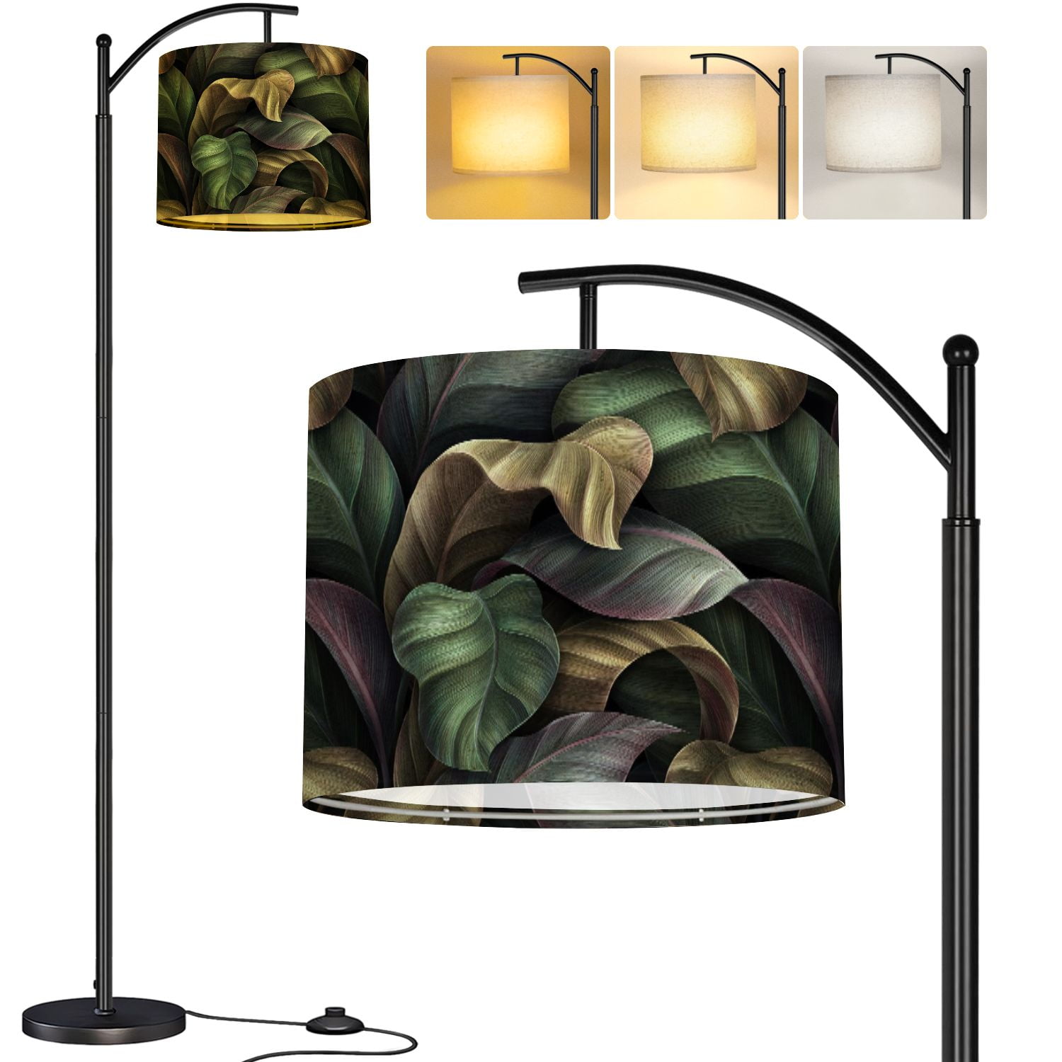Arc Floor Lamp Tropical leaves gold green gray colors Seamless pattern ...