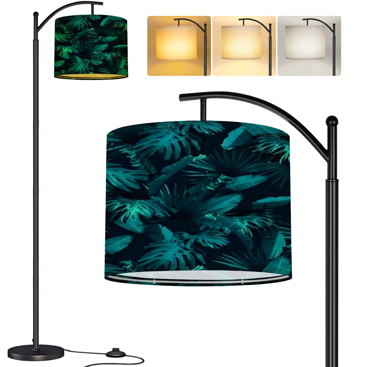 Arc Floor Lamp Tropical leaves pattern repeating Foliage trendy dark ...