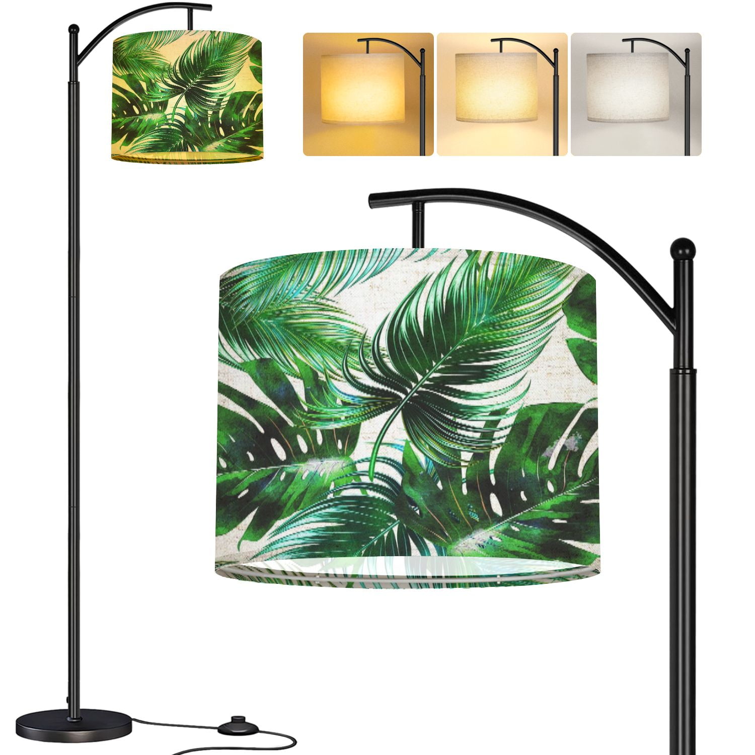 Arc Floor Lamp Tropical palm leaves jungle seamless watercolor floral ...