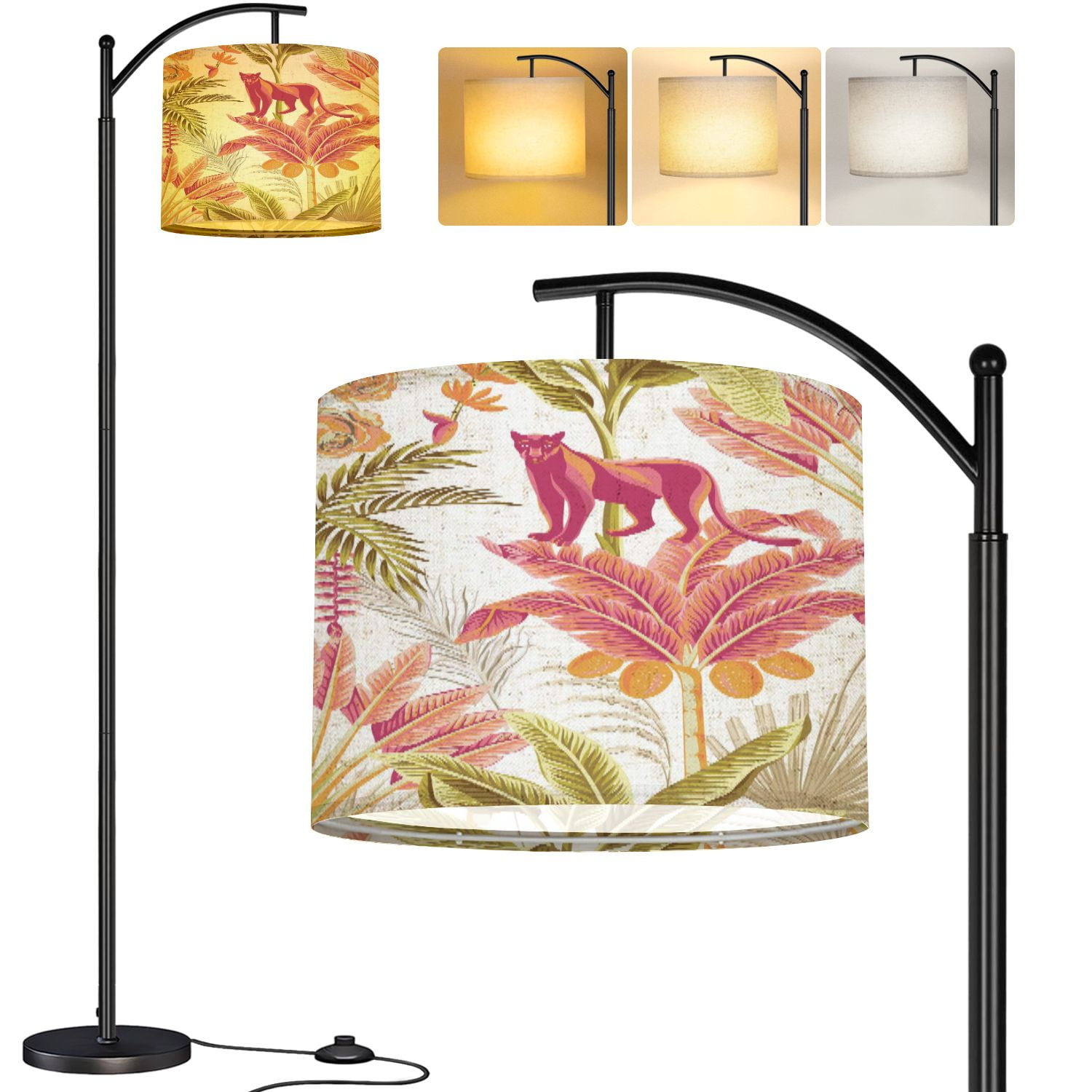 Arc Floor Lamp Tropical palms palm leaves pink panther animal seamless ...