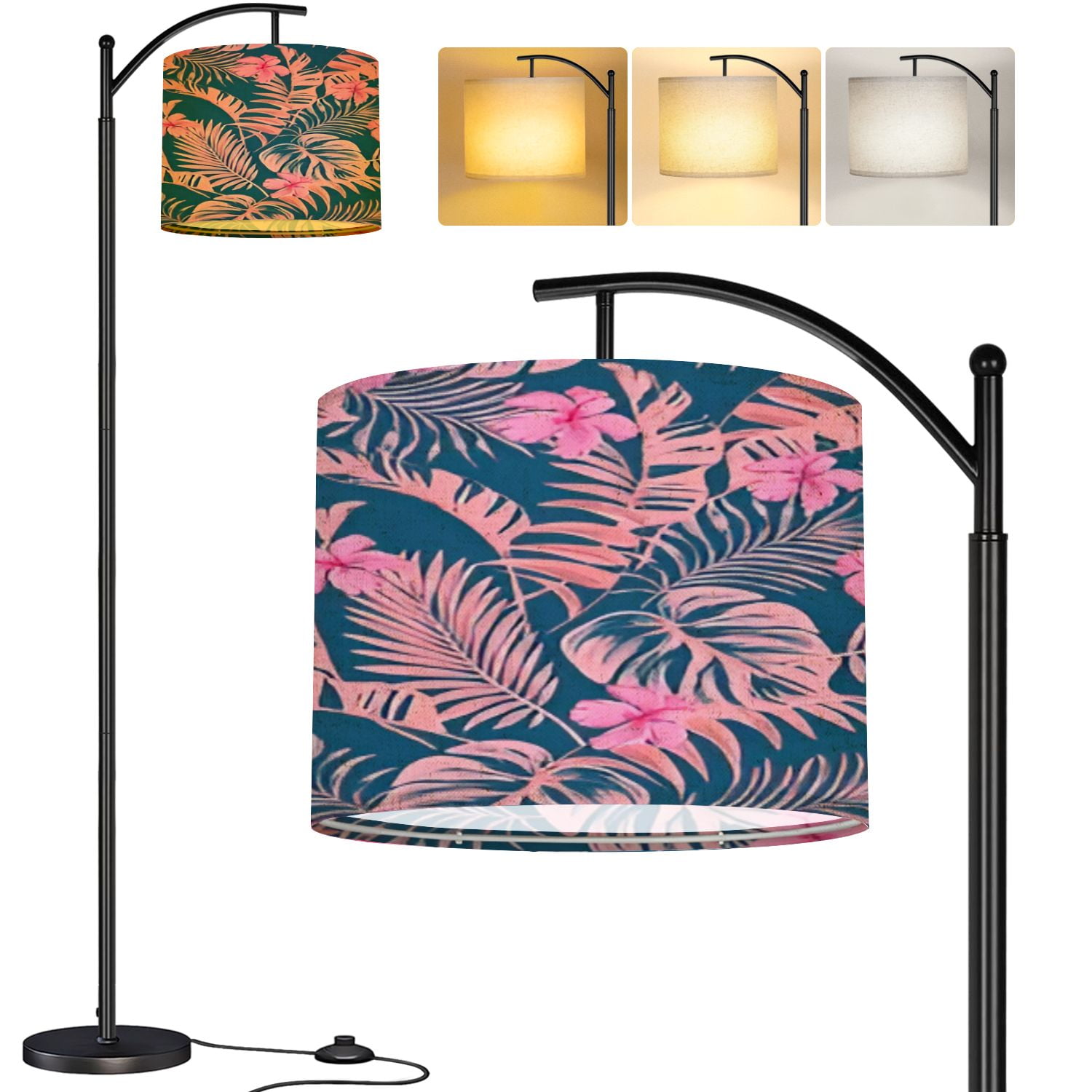Arc Floor Lamp Tropical pattern hibiscus orchid palm leaves Exotic ...