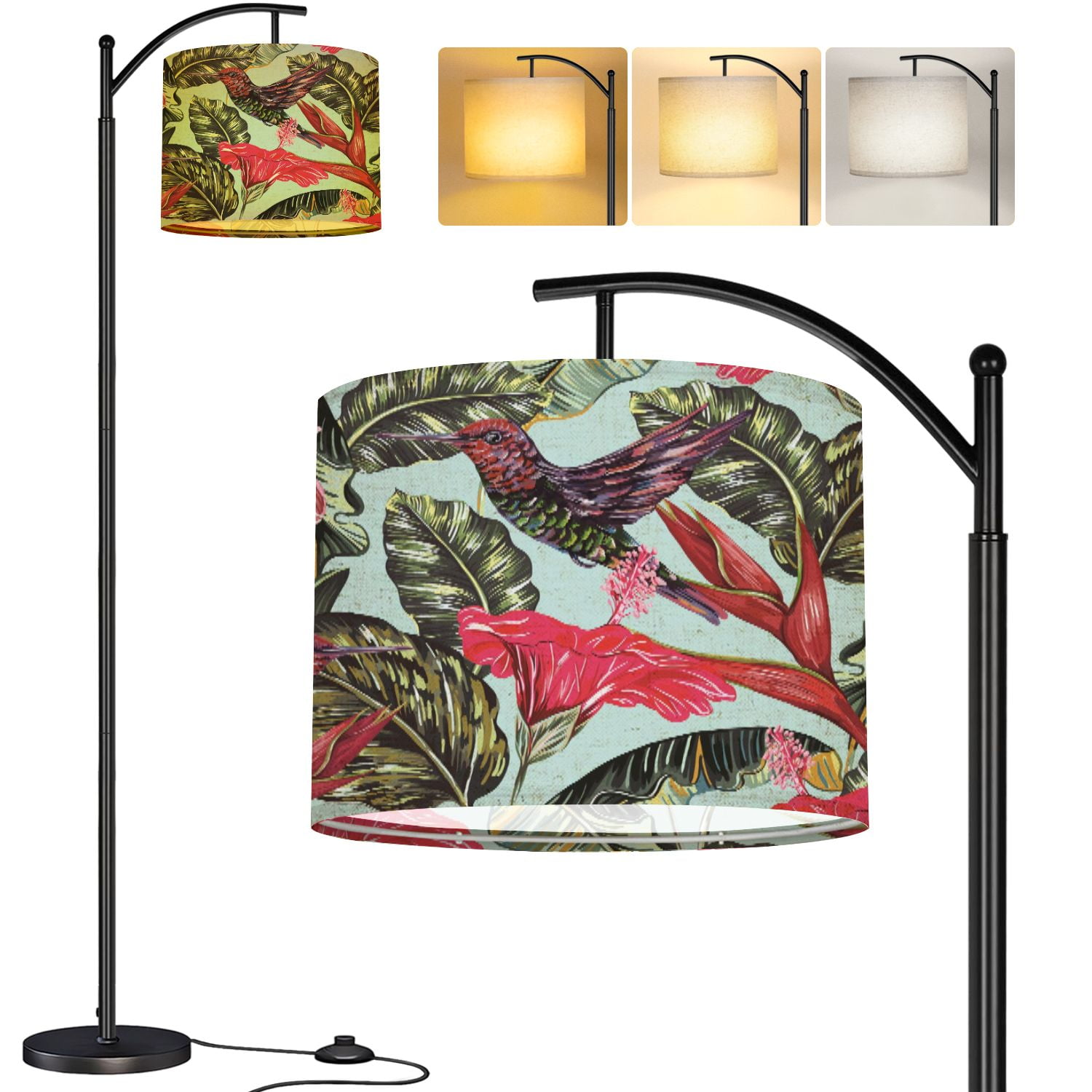 Arc Floor Lamp Tropical seamless exotic flowers hummingbirds palm ...