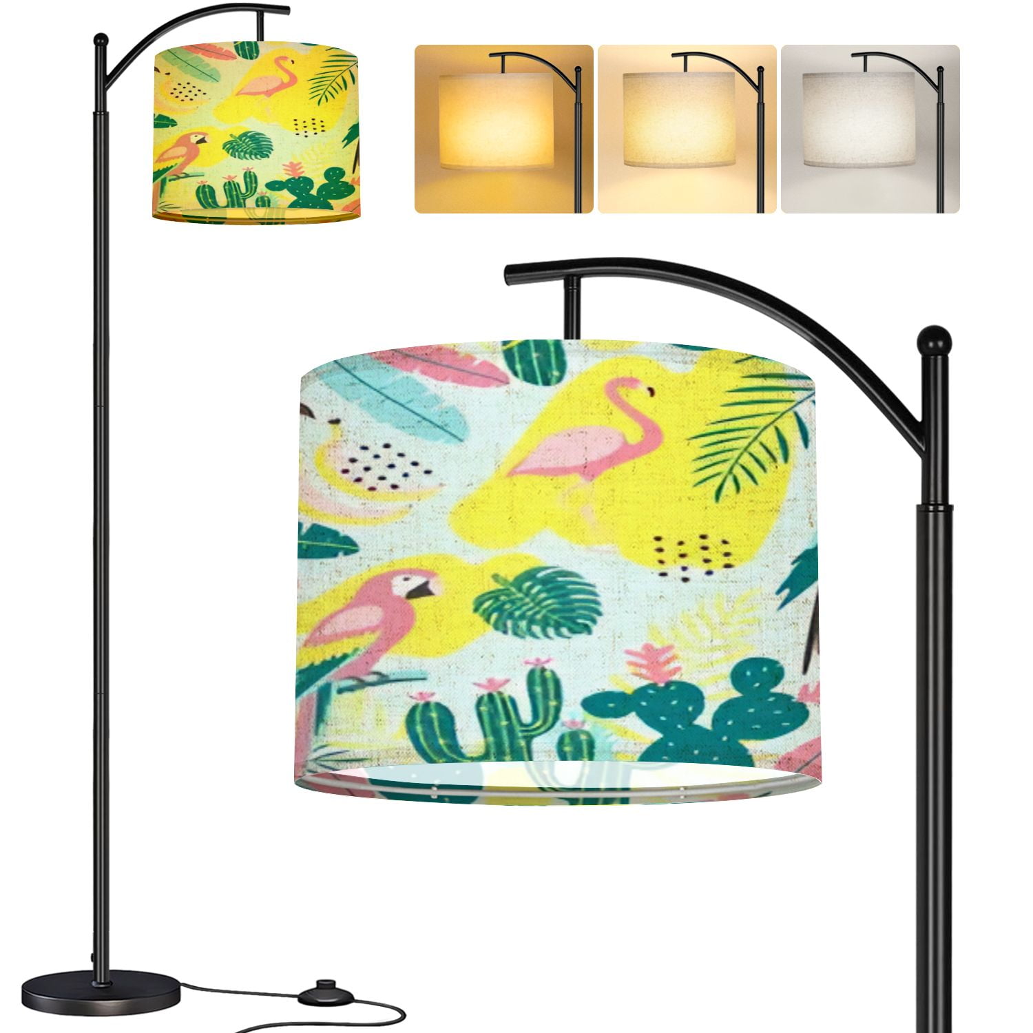 Arc Floor Lamp Tropical seamless pattern toucan parrot cactuses exotic ...