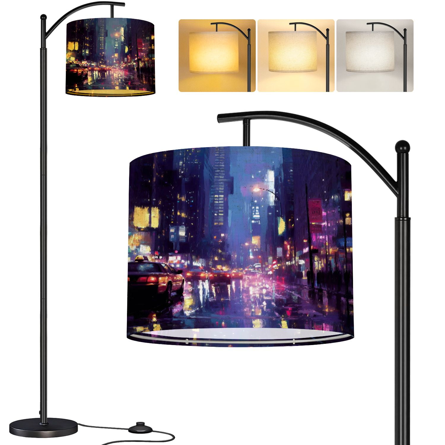 Arc Floor Lamp Urban Pulse Tall Buildings Street Lights Cars ...