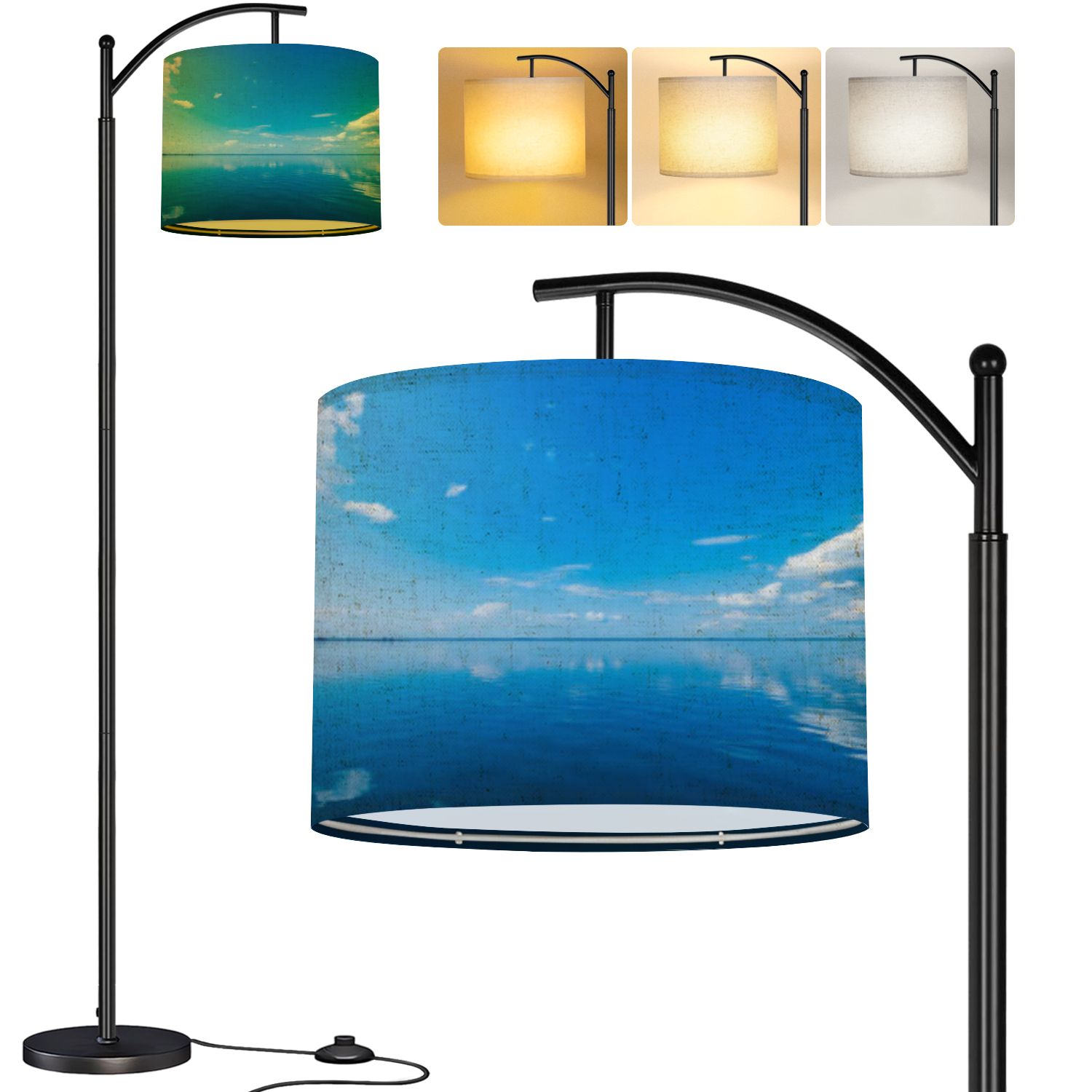 Arc Floor Lamp View lake Tall Modern Standing Lamp LED Adjustable Linen ...