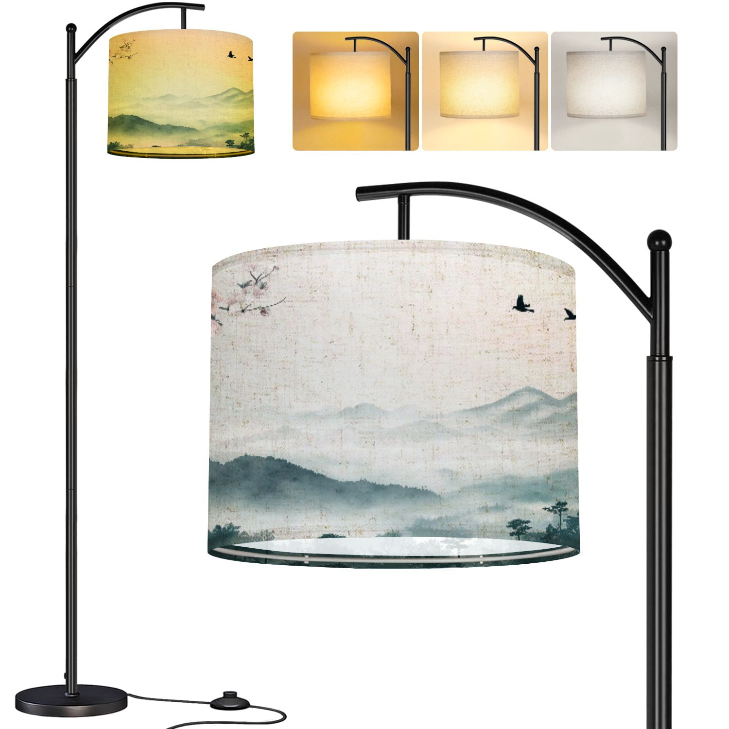 Arc Floor Lamp Vintage Black Flowers Peony Floral Room Living Birds ...