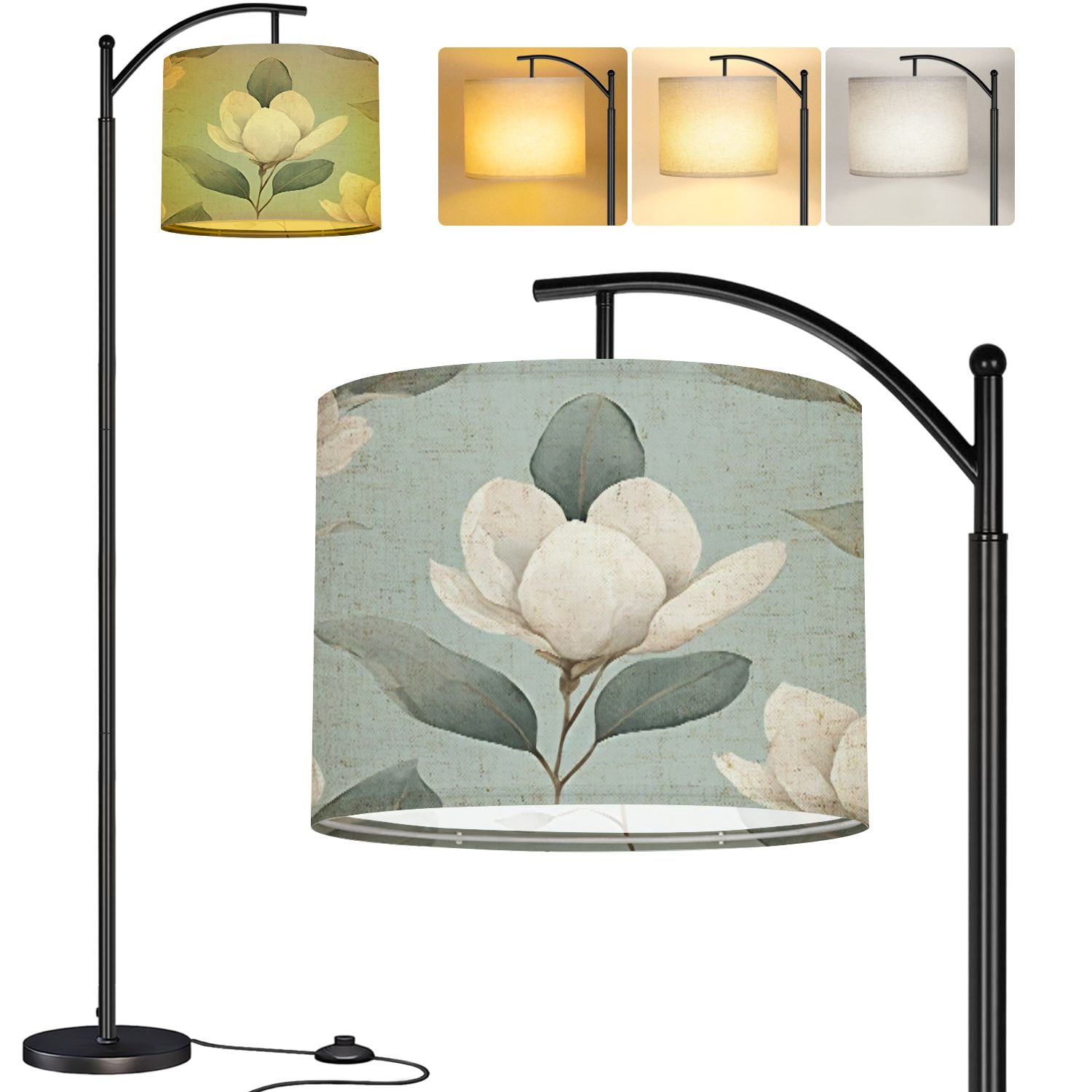 Arc Floor Lamp Vintage Boho Brozen Floral Botanical Magnolia Flowers ...