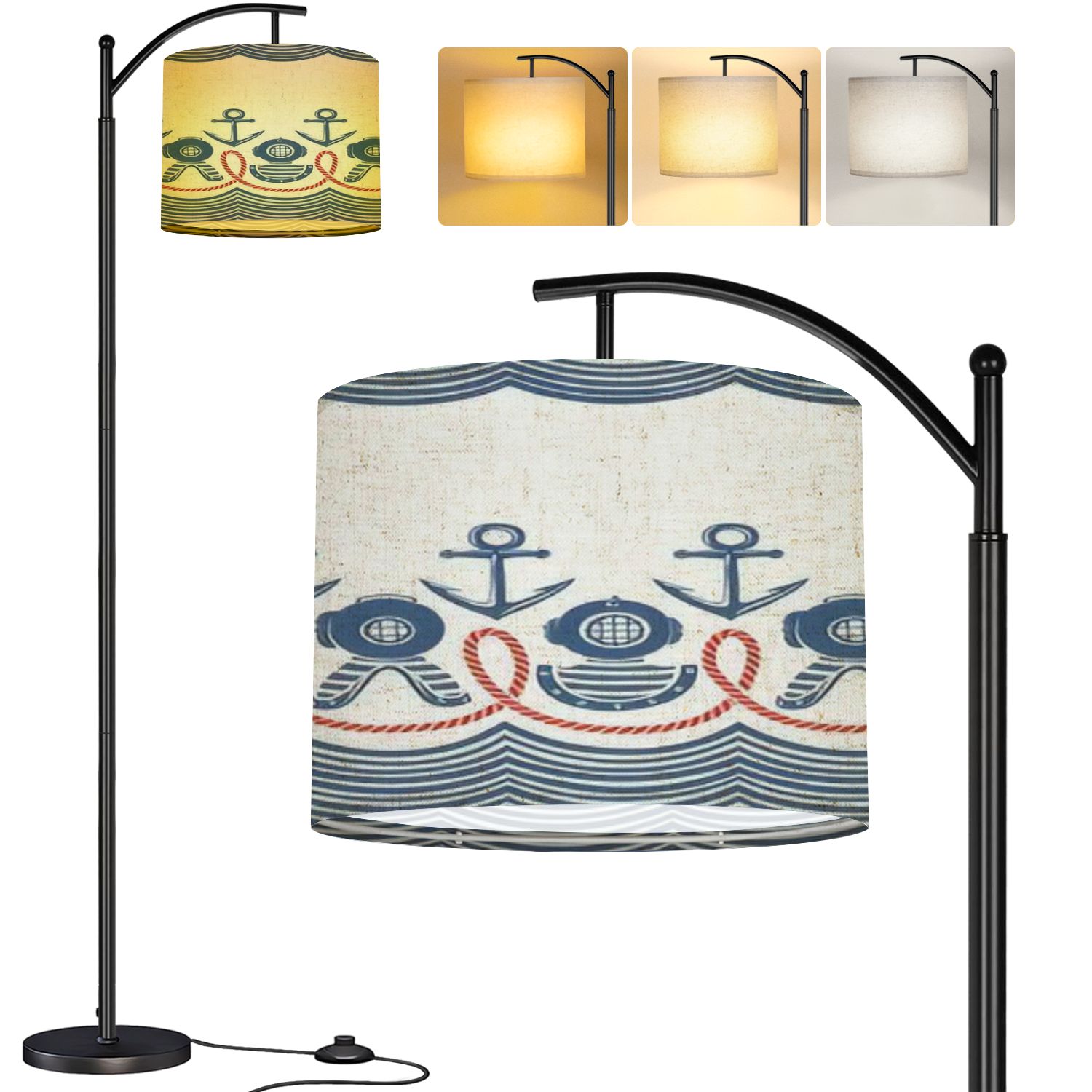 Arc Floor Lamp Vintage Seamless Border Antique Diving Suit Anchor Drawn ...