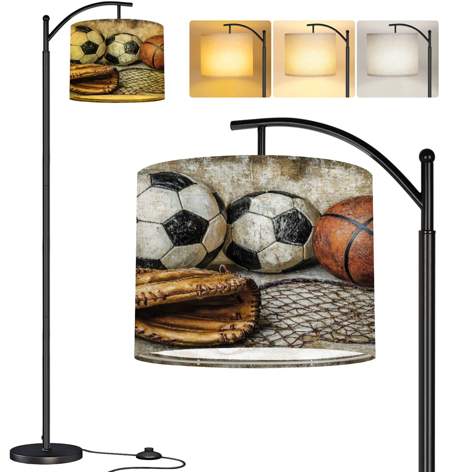 Arc Floor Lamp Vintage Sports Baseball Basketball Football Playroom ...
