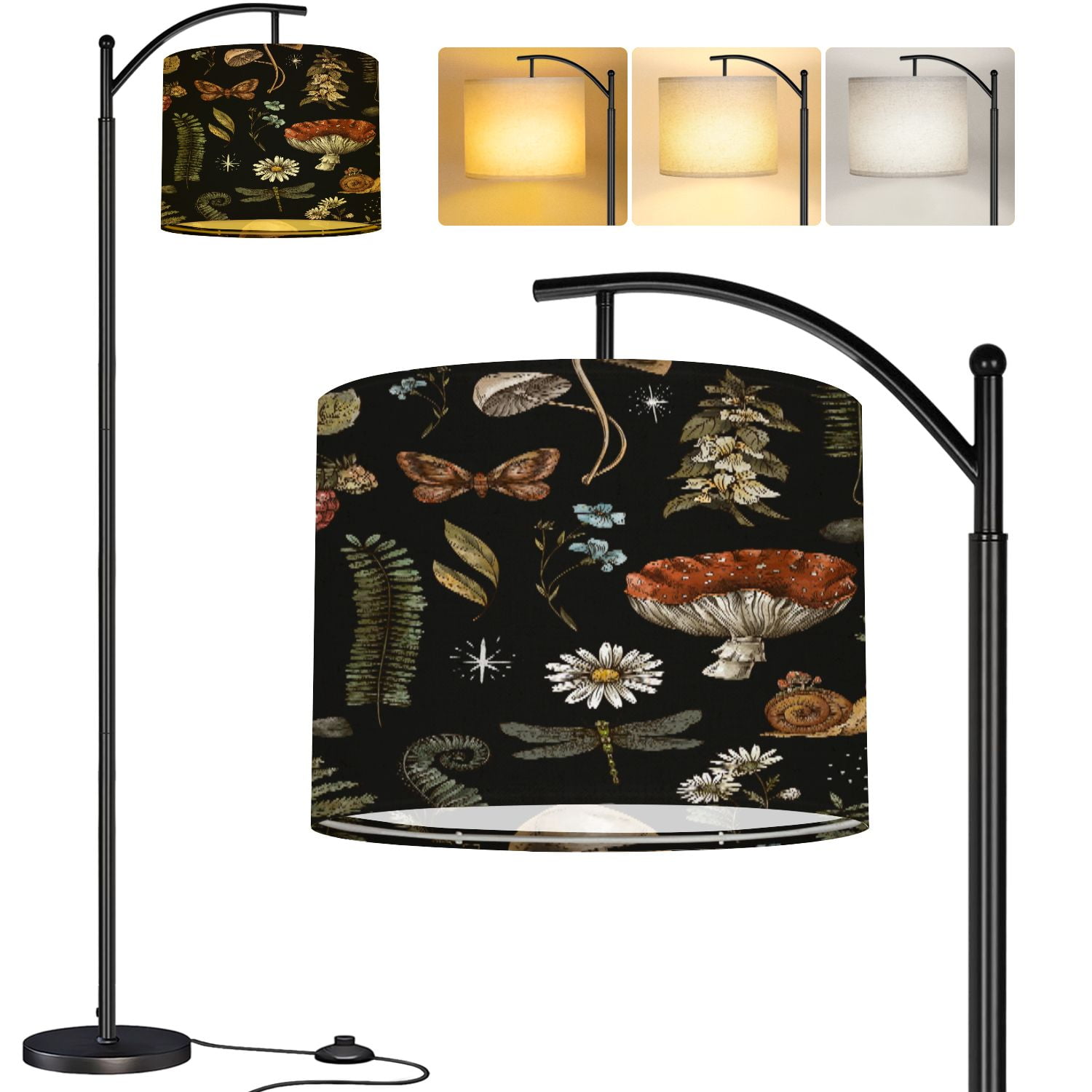 Arc Floor Lamp Vintage nature seamless pattern mushroom fern forest ...