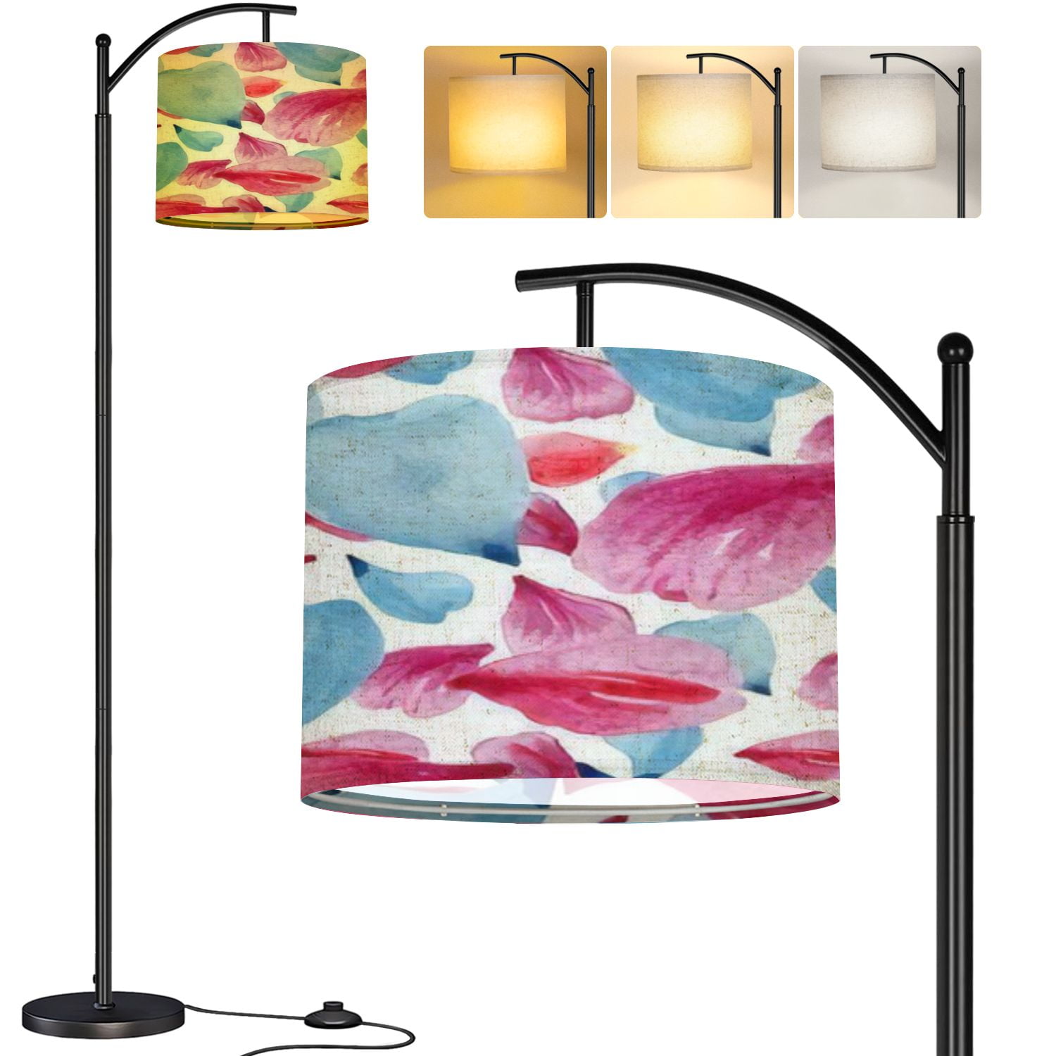 Arc Floor Lamp Vintage pink cherry rose petals Seamless floral Retro aquarelle Tall Modern ...