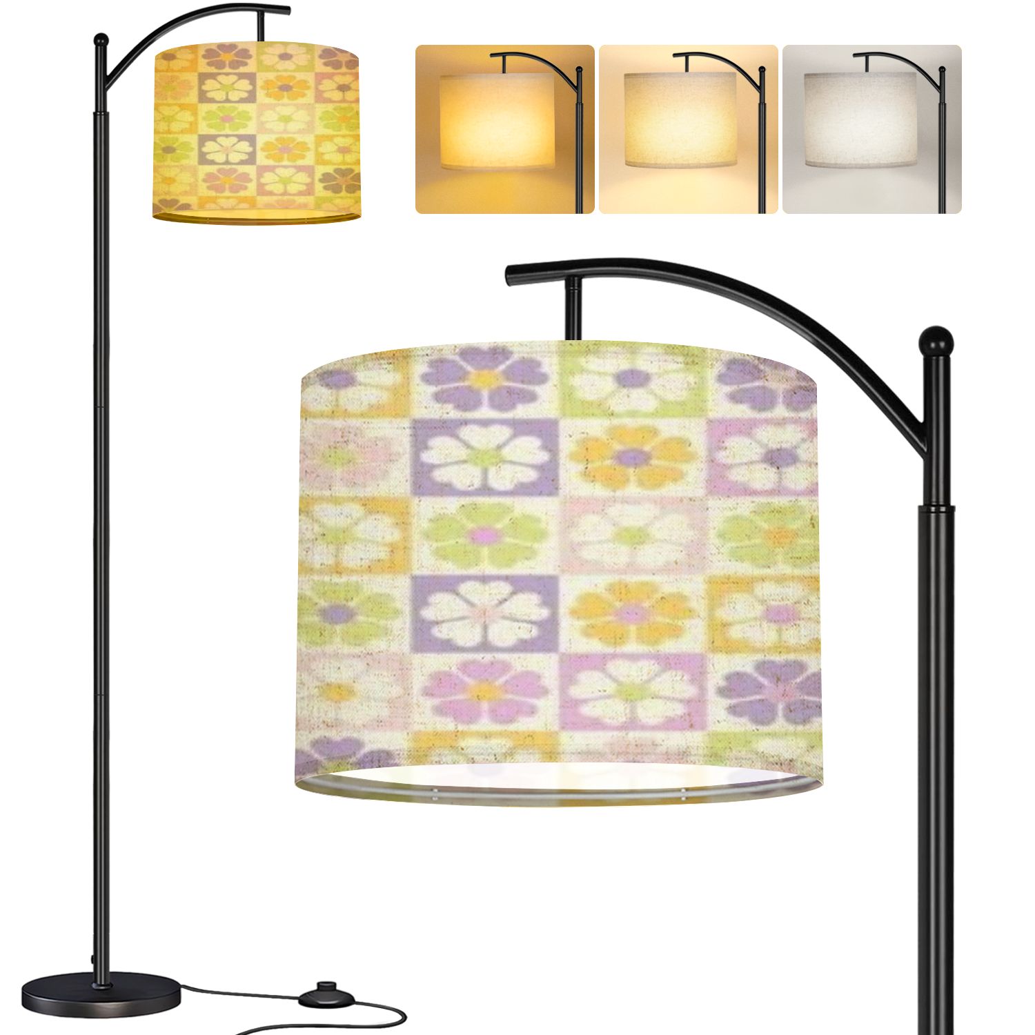 Arc Floor Lamp Vintage stylised flowers placement by grid Cheerful ...