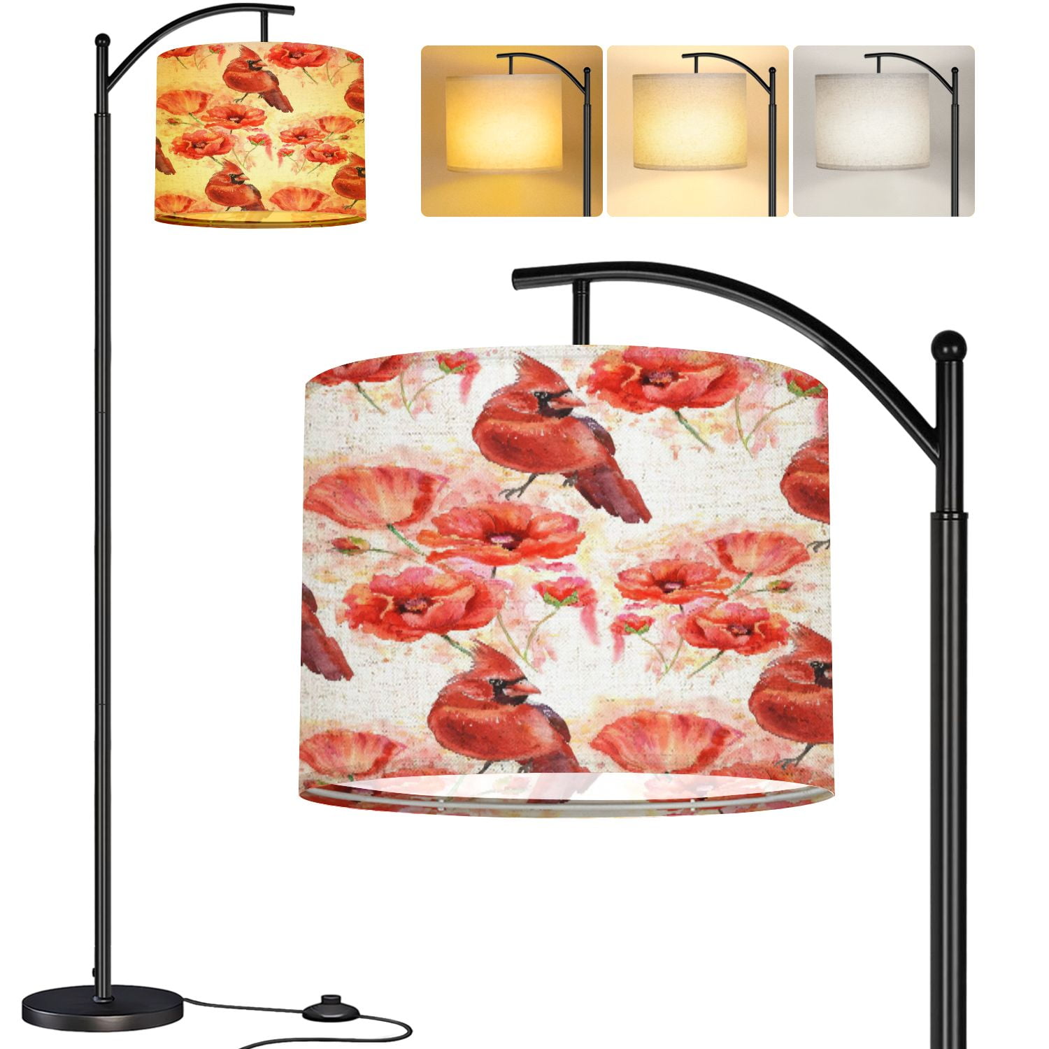 Arc Floor Lamp Watercolor Cardinal birds hand drawn red wildflowers red ...