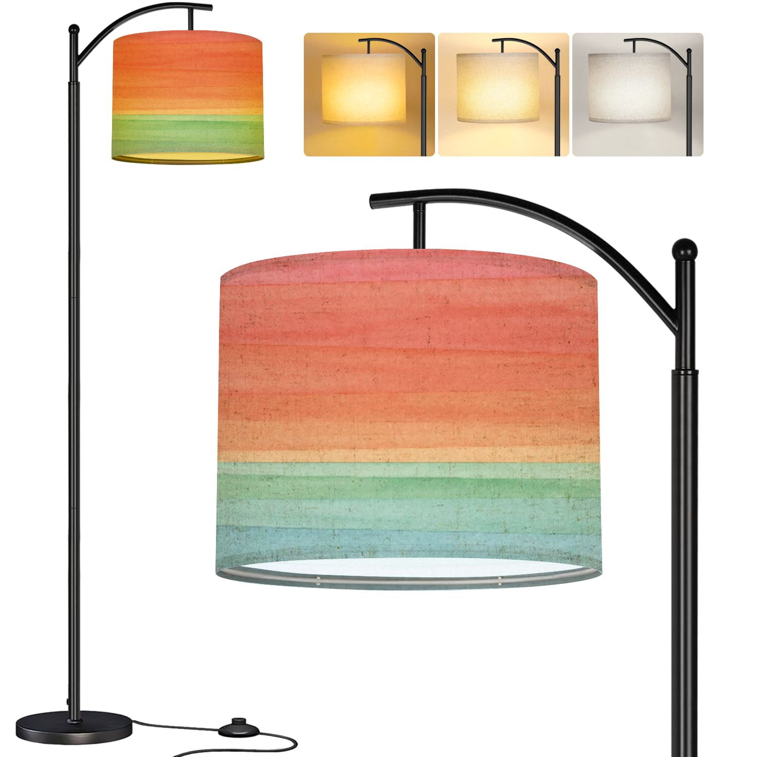 Arc Floor Lamp Watercolor Sea Sunset Tall Modern Standing Lamp LED ...