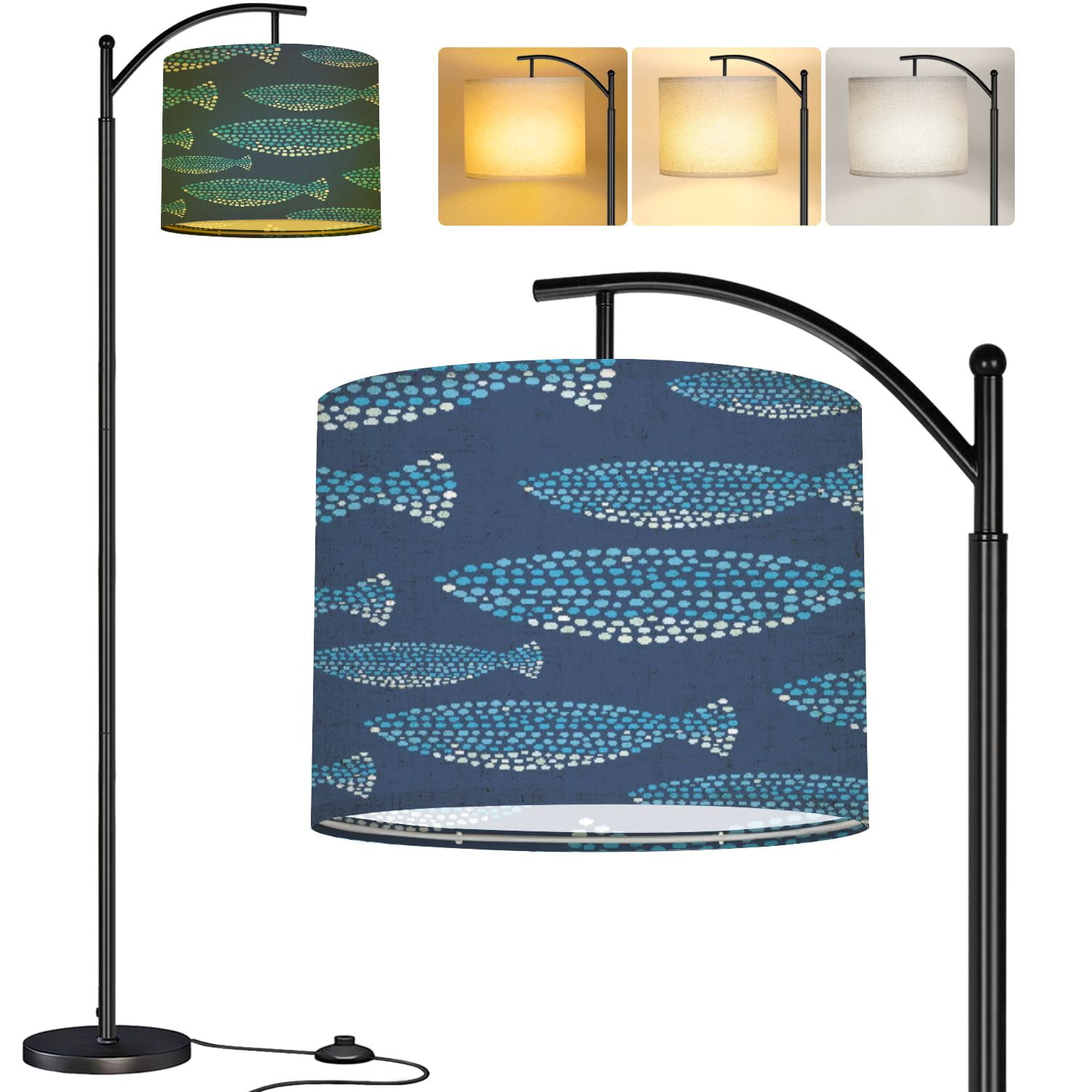 Arc Floor Lamp Watercolor blue hand drawn fishes Seamlessly tiling fish ...
