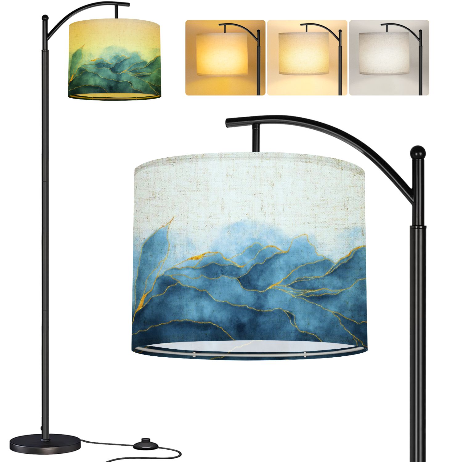 Arc Floor Lamp Watercolor drawn by brush Blue paints spilled paper ...