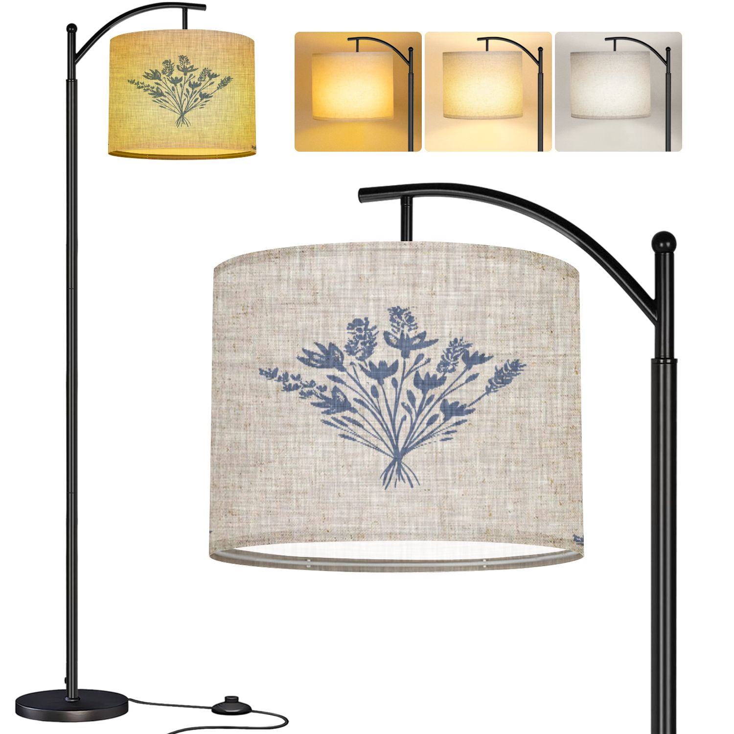 Arc Floor Lamp Watercolor farmhouse flower motif Hand painted earthy ...