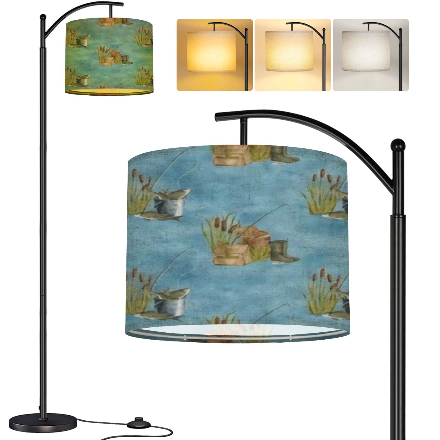 Arc Floor Lamp Watercolor fishing seamless drawn fishing rod bucket ...
