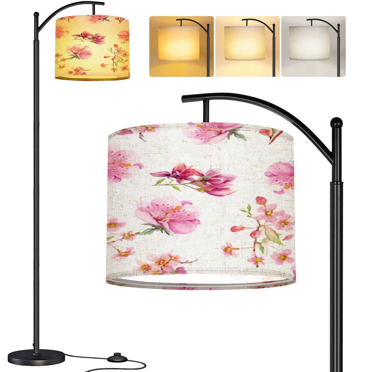 Arc Floor Lamp Watercolor floral pattern cherry berries cherry flowers ...