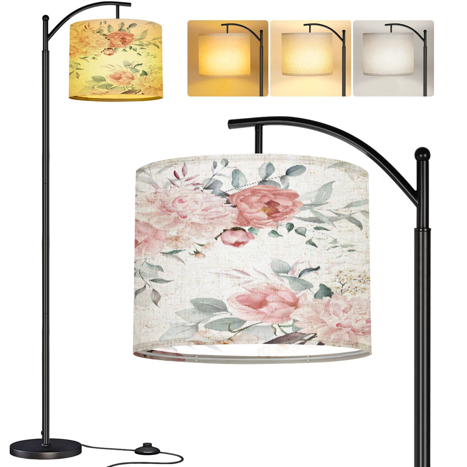Arc Floor Lamp Watercolor floral seamless pattern white green leaves ...