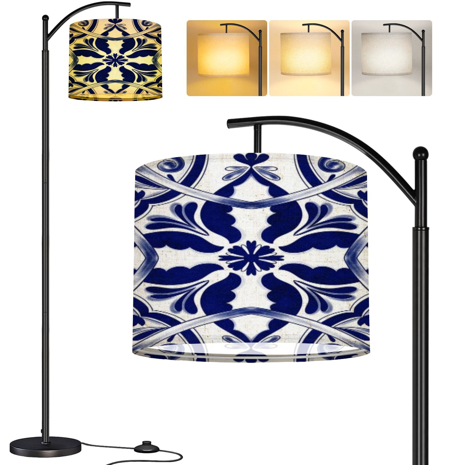 Arc Floor Lamp Watercolor hand draw Portugal tile Azulejo blue ...
