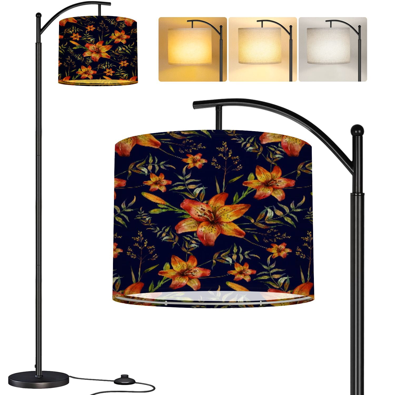 Arc Floor Lamp Watercolor made tiger lilies wild herbs Tall Modern ...