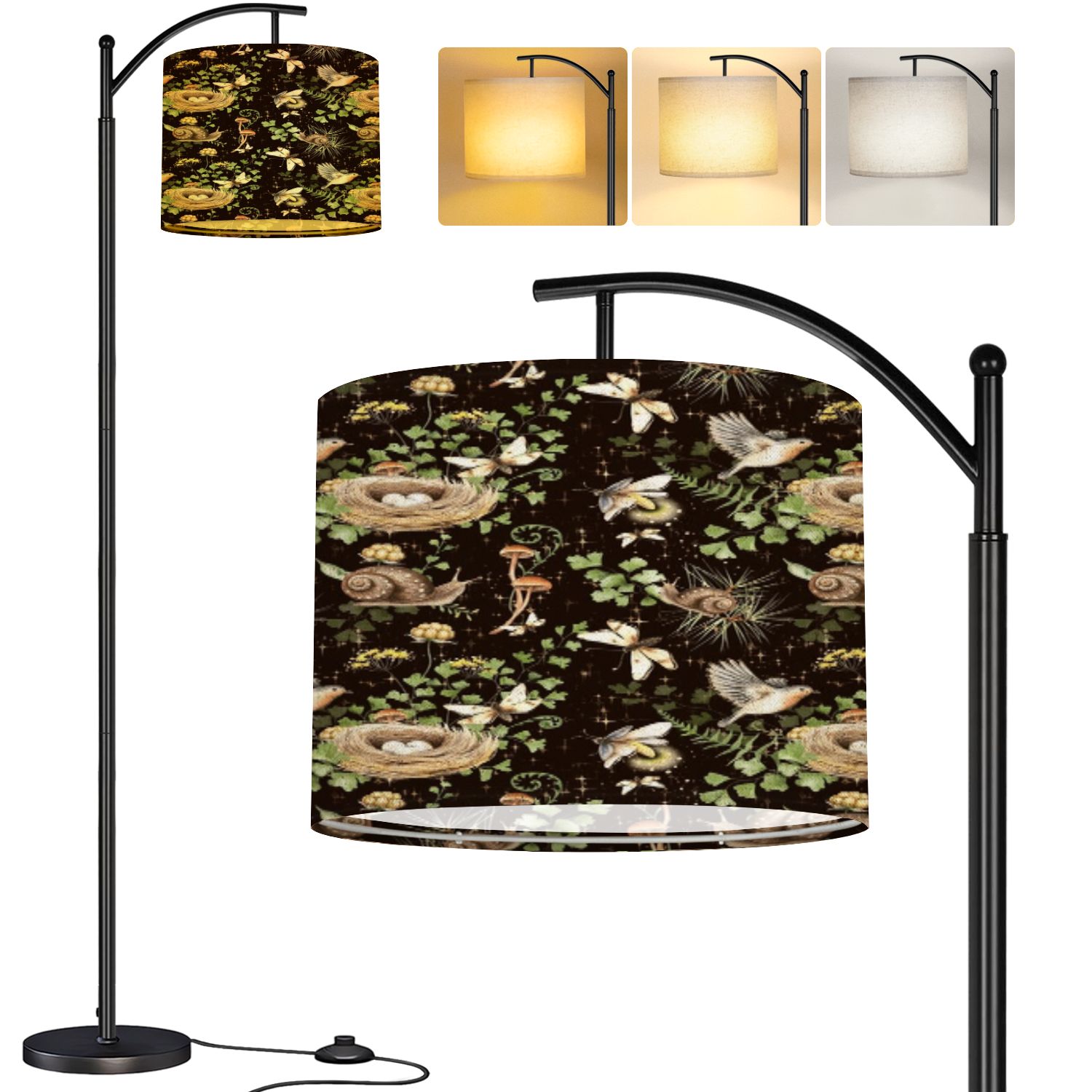 Arc Floor Lamp Watercolor magic forest seamless Snail bird nest ...