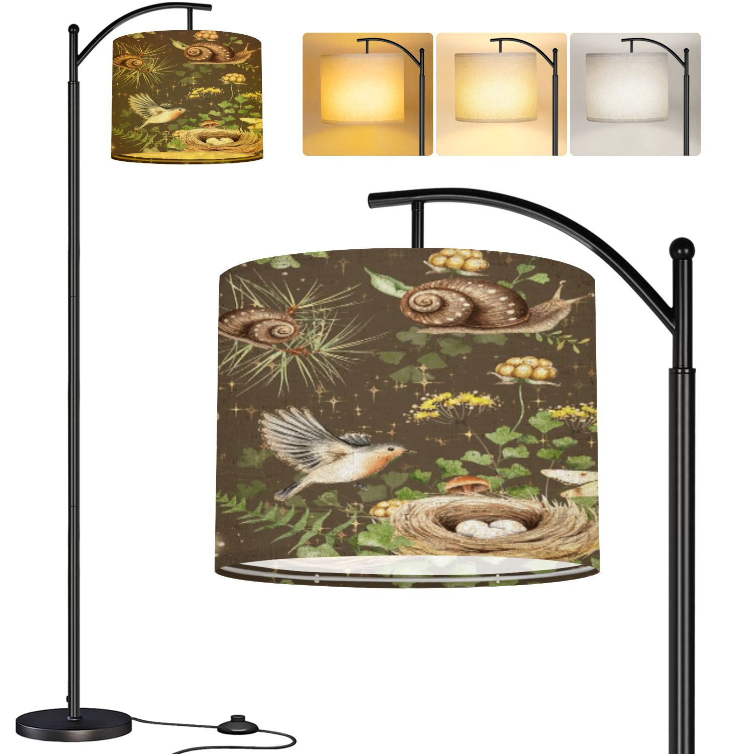 Arc Floor Lamp Watercolor magic forest seamless Snail bird nest ...