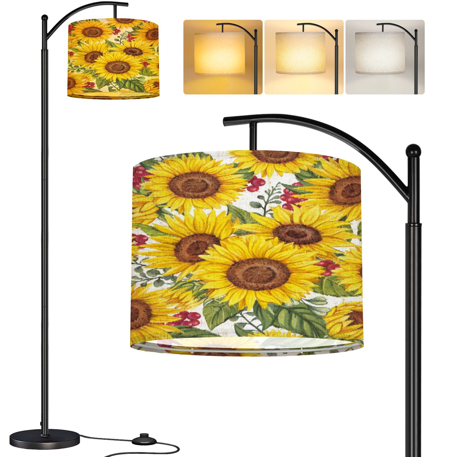 Arc Floor Lamp Watercolor pattern field sunflowers white This pattern ...